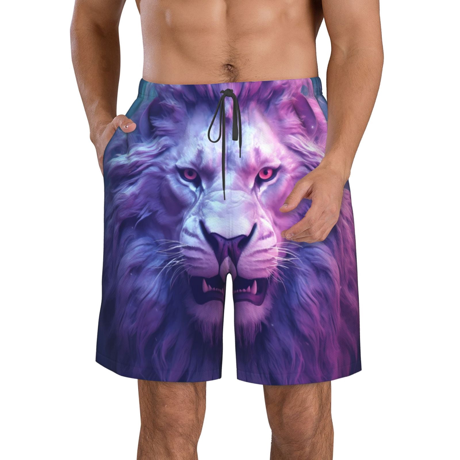 Cauagu Cool Lion Head Print Men's Swim Trunks,Hawaiian Bathing Suit ...
