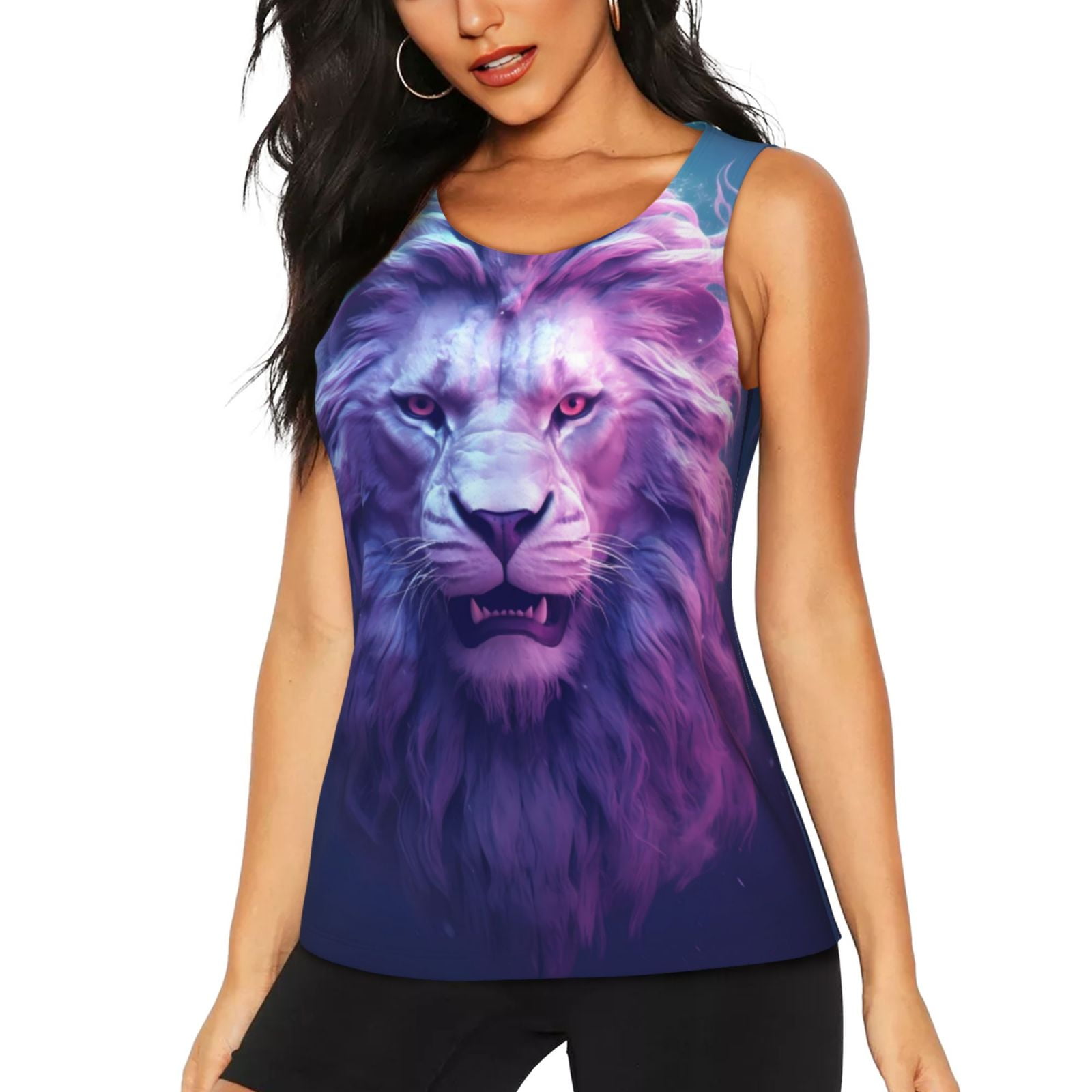 Cauagu Cool Lion Head for Women's Workout Tank Tops Sleeveless Running ...