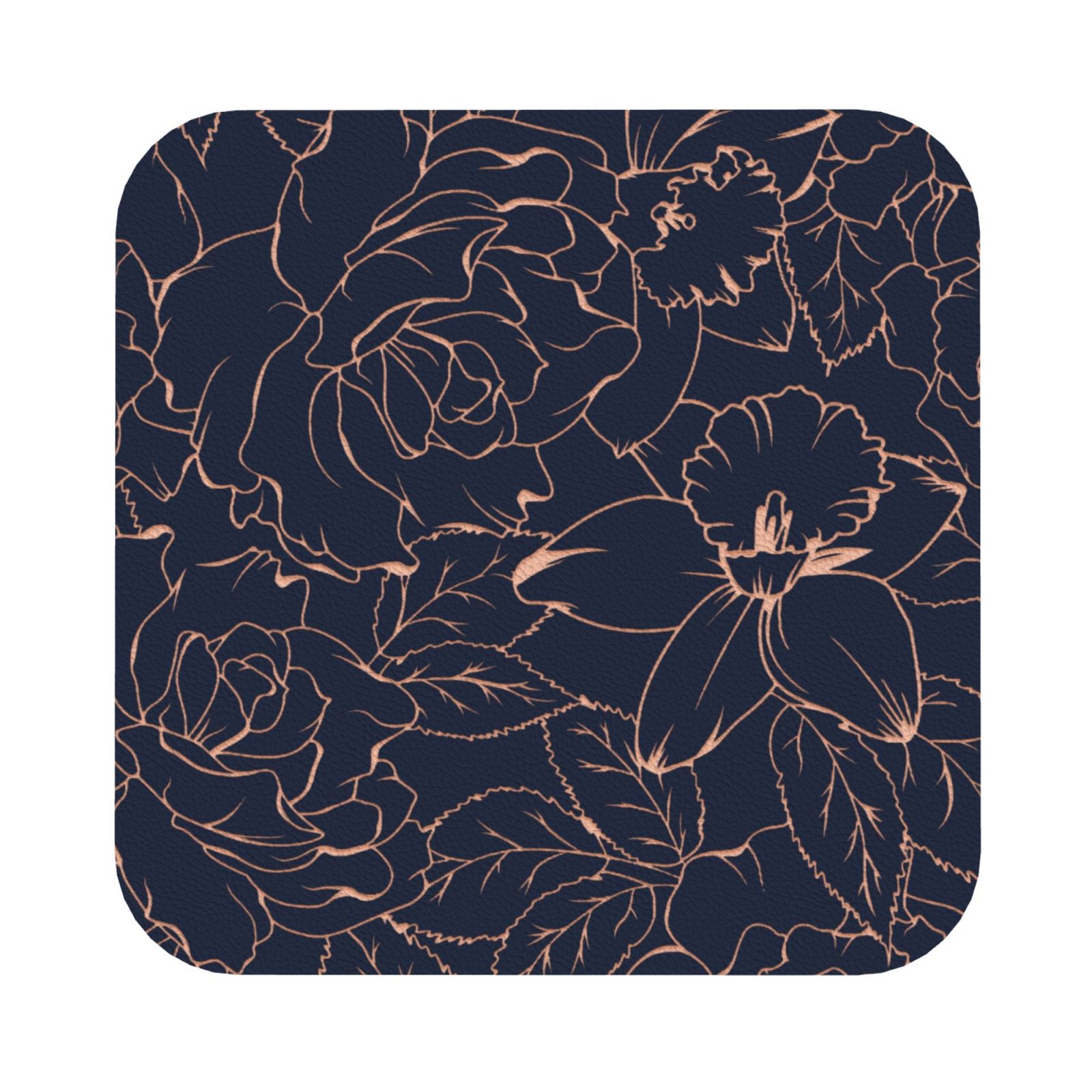 Cauagu Copper-Gold Gloss Outline Flower for Round Coaster,Drink ...