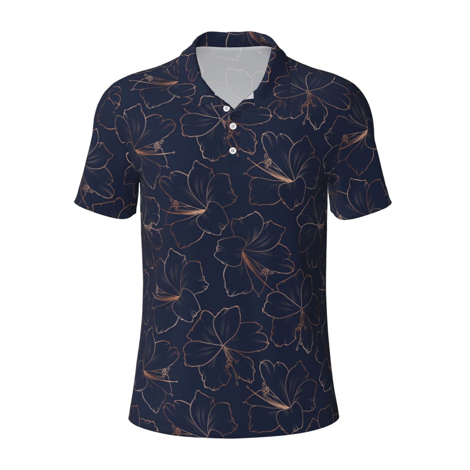 Cauagu Copper-Gold Gloss Outline Lily Flower Print Men's Polo Shirts ...