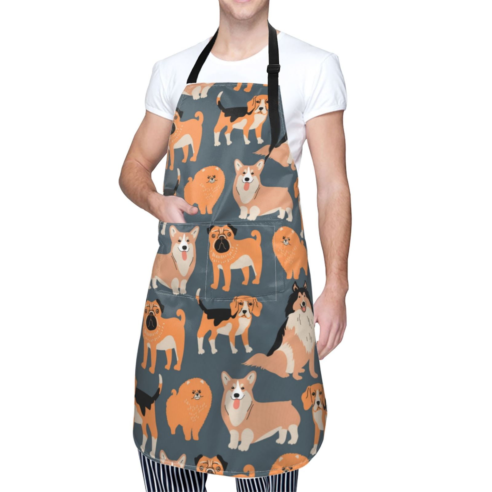 Cauagu Corgi Collie Pug Aprons with Pockets,Waterproof Apron for Women ...