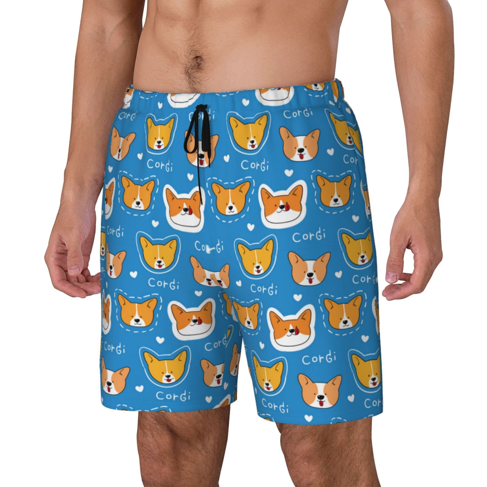 Cauagu Corgi Dog Face Print Mens Swim Trunks Quick Dry Board Shorts ...
