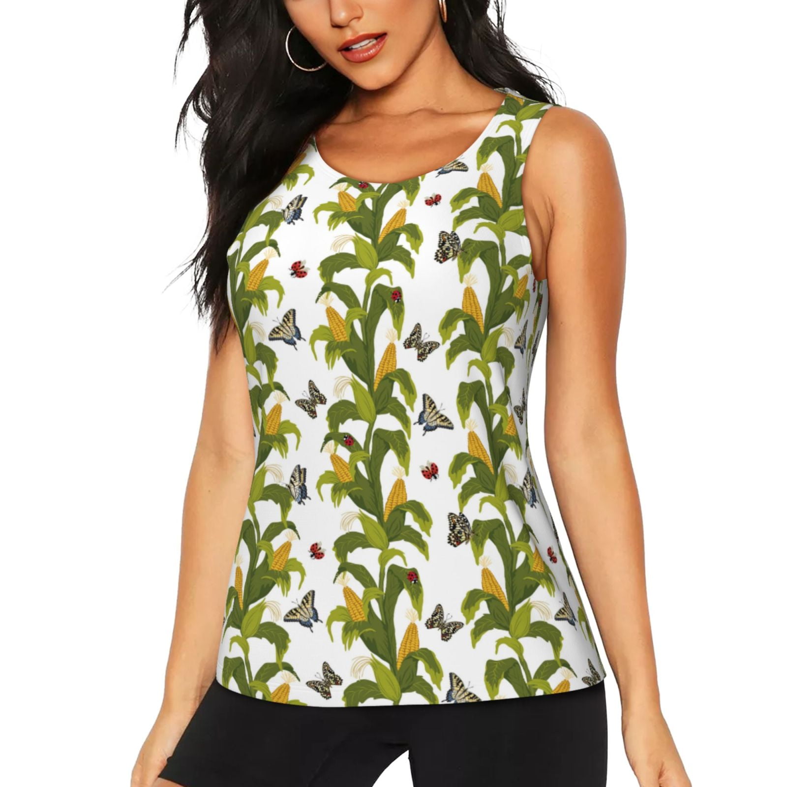 Cauagu Corn And Butterflies for Women's Workout Tank Tops Sleeveless ...