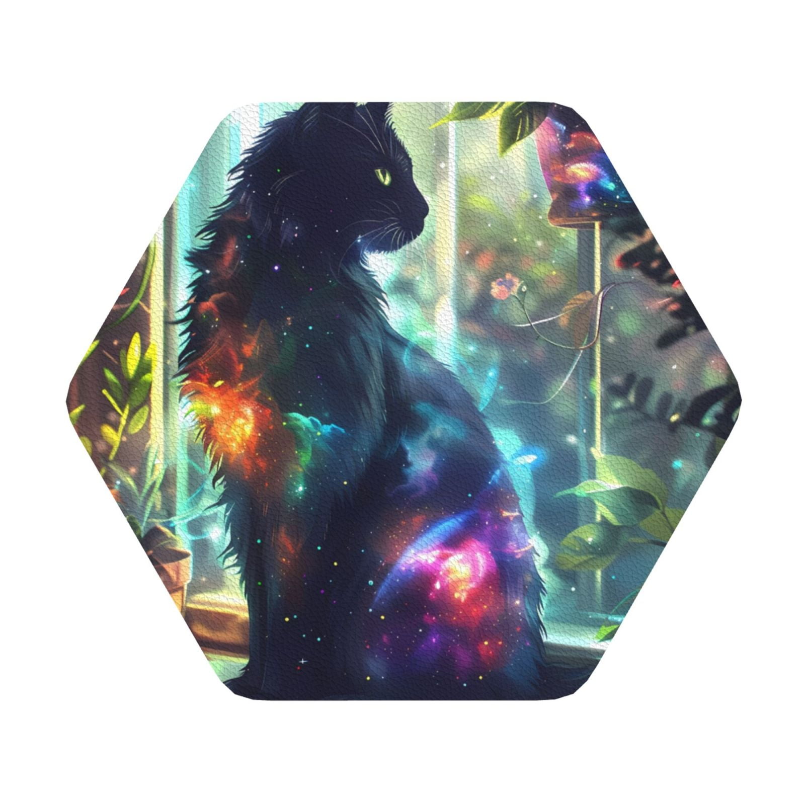 Cauagu Cosmic Cat In Window for Round Coaster,Drink Coasters Set of 4 ...