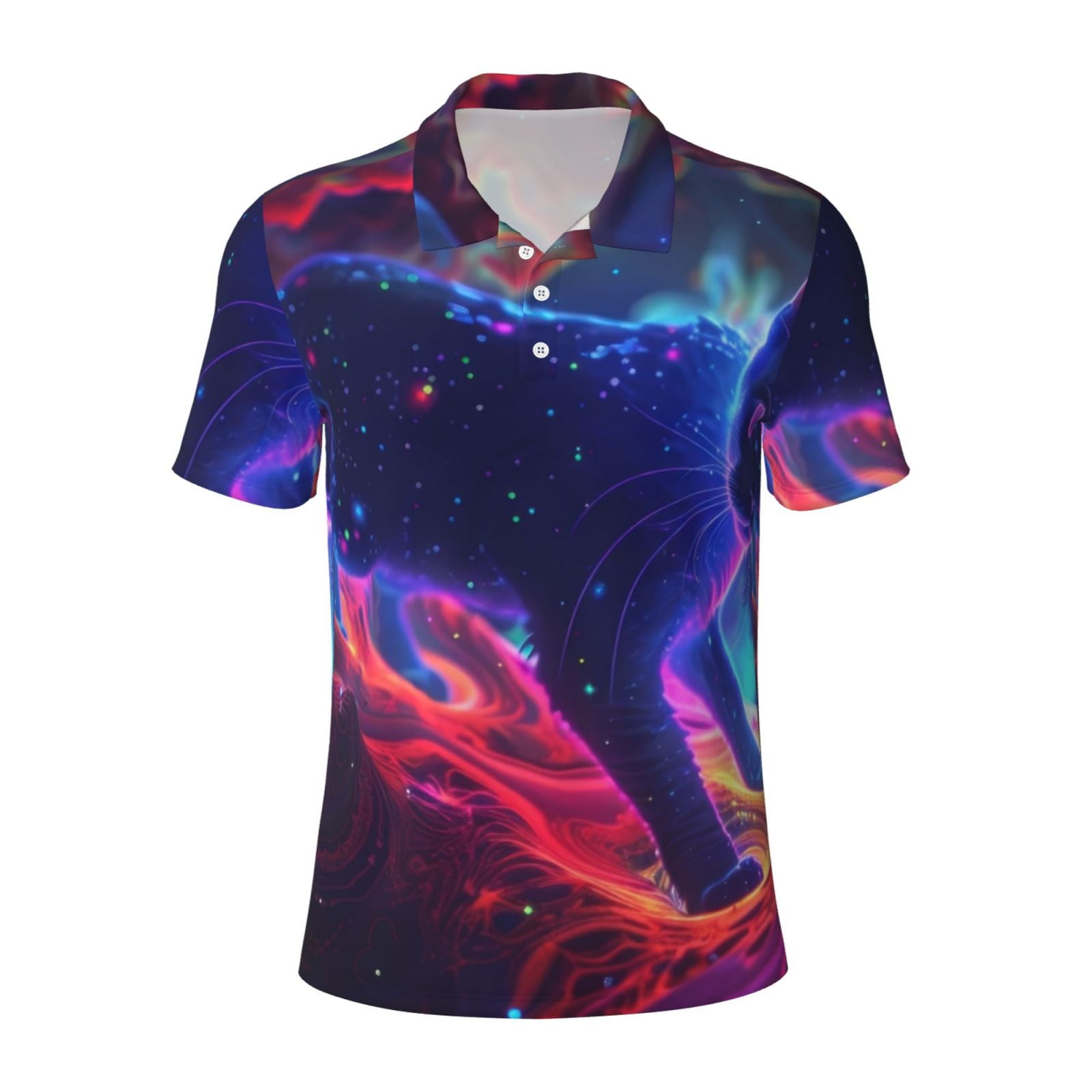 Cauagu Cosmic Cat Psychedelic Journey Print Men's Polo Shirts, Short ...