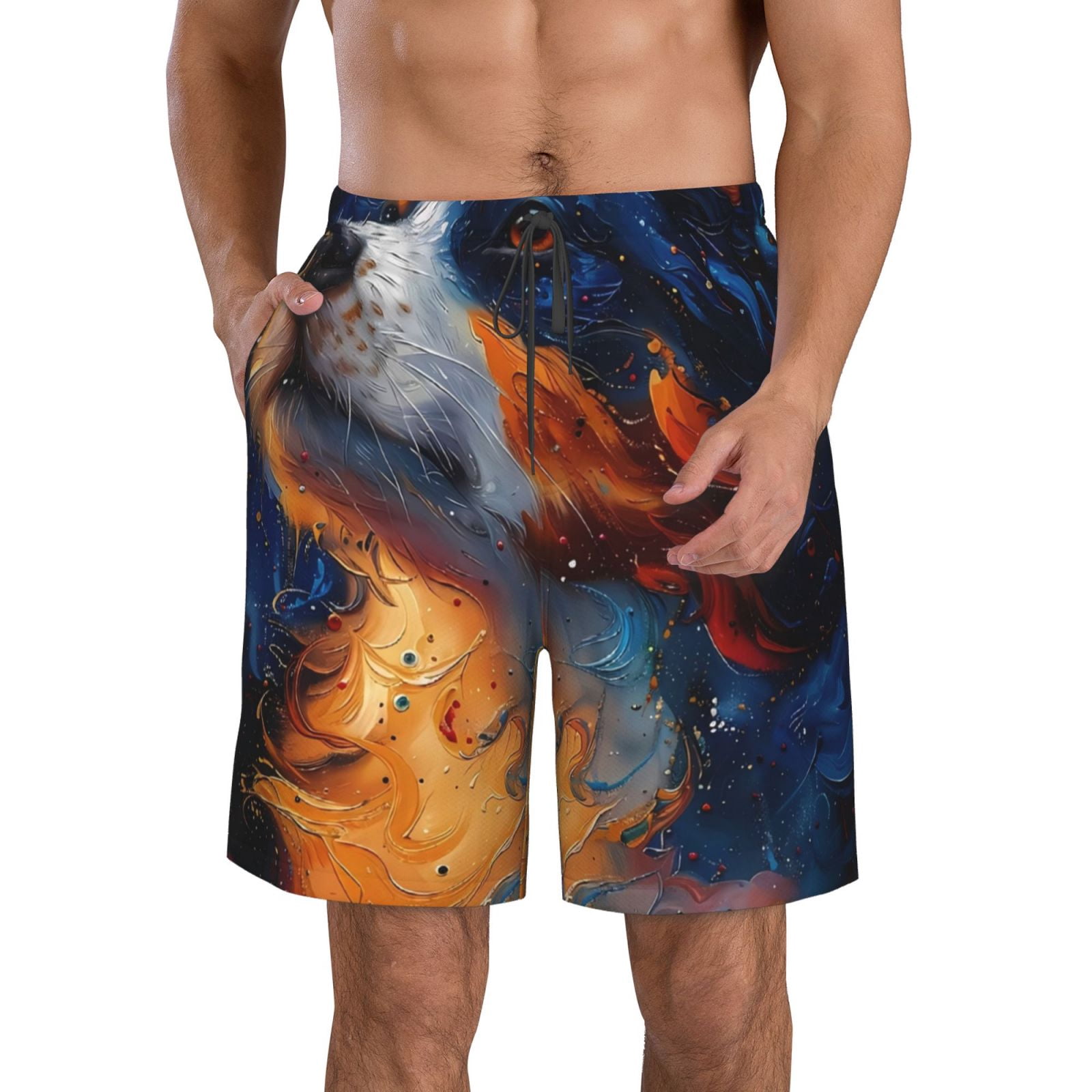 Cauagu Cosmic Dog Starry Night Print Men's Swim Trunks,Hawaiian Bathing ...