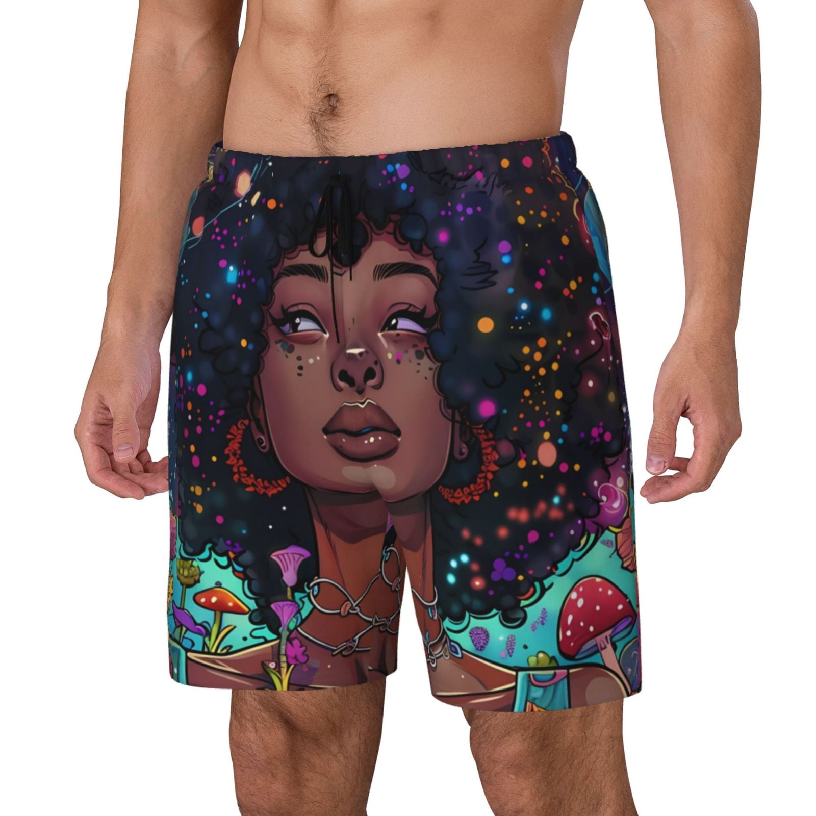 Cauagu Cosmic Garden Woman Portrait Print Mens Swim Trunks Quick Dry ...