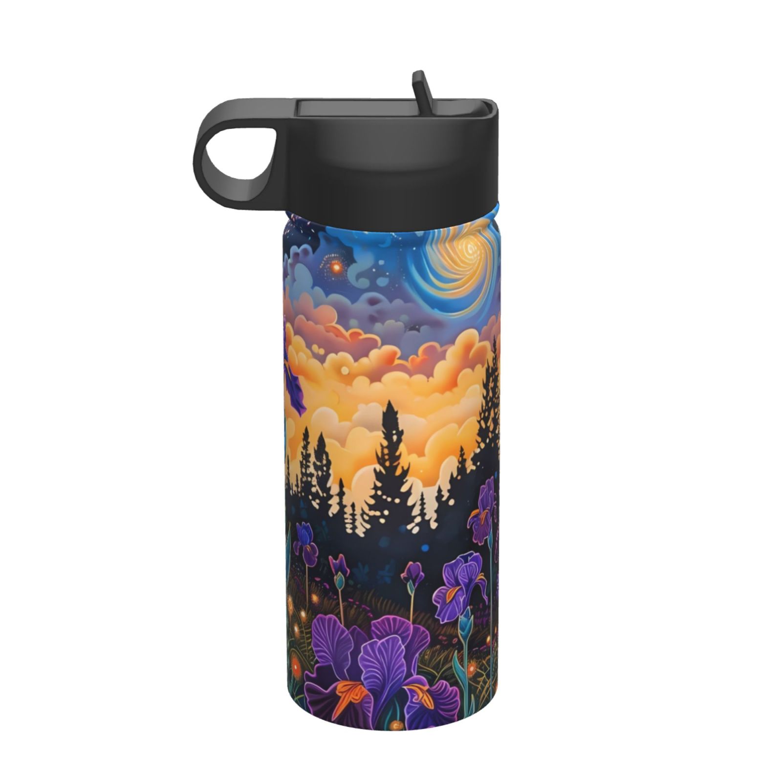 Cauagu Cosmic Irises At Twilight for 18 oz Water Bottle With Straw ...