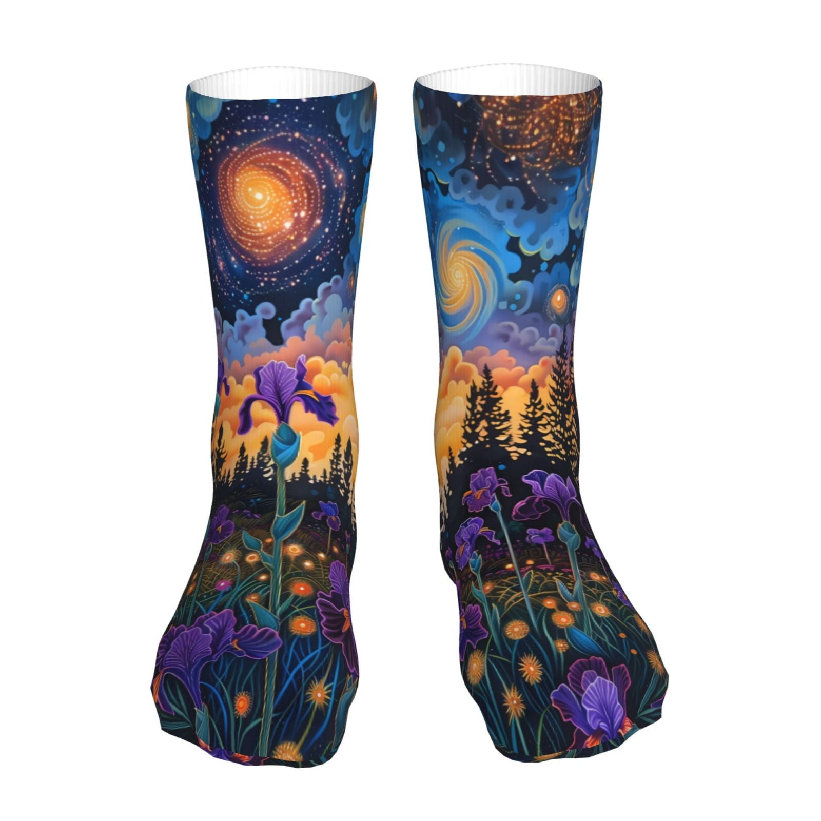Cauagu Cosmic Irises At Twilight Pattern Fun Novelty Crew Socks,Casual Athletic Socks Neutral ...
