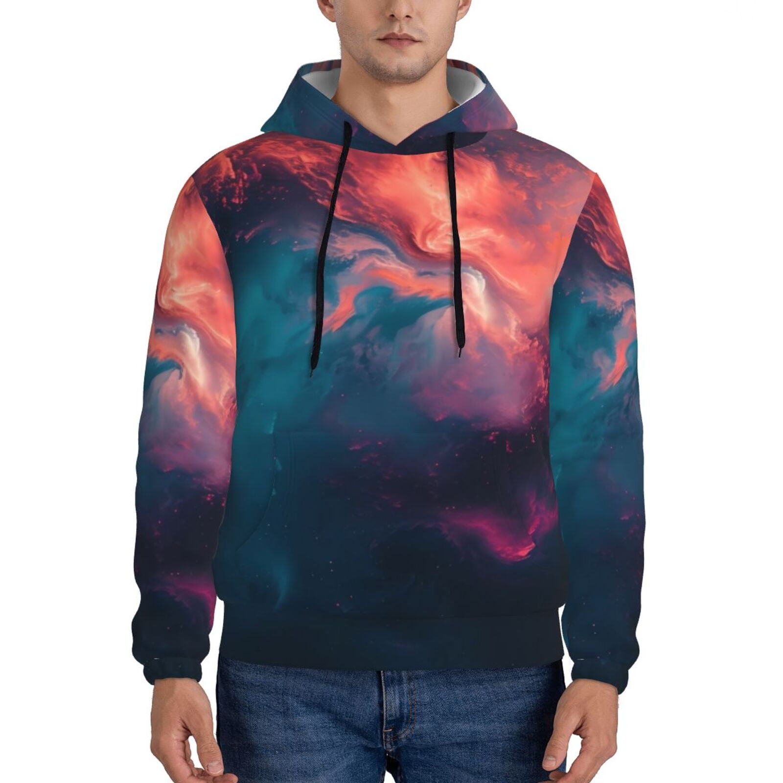 Cauagu Cosmic Paint Swirl for Men's Pullover Hooded Sweatshirt Athletic ...