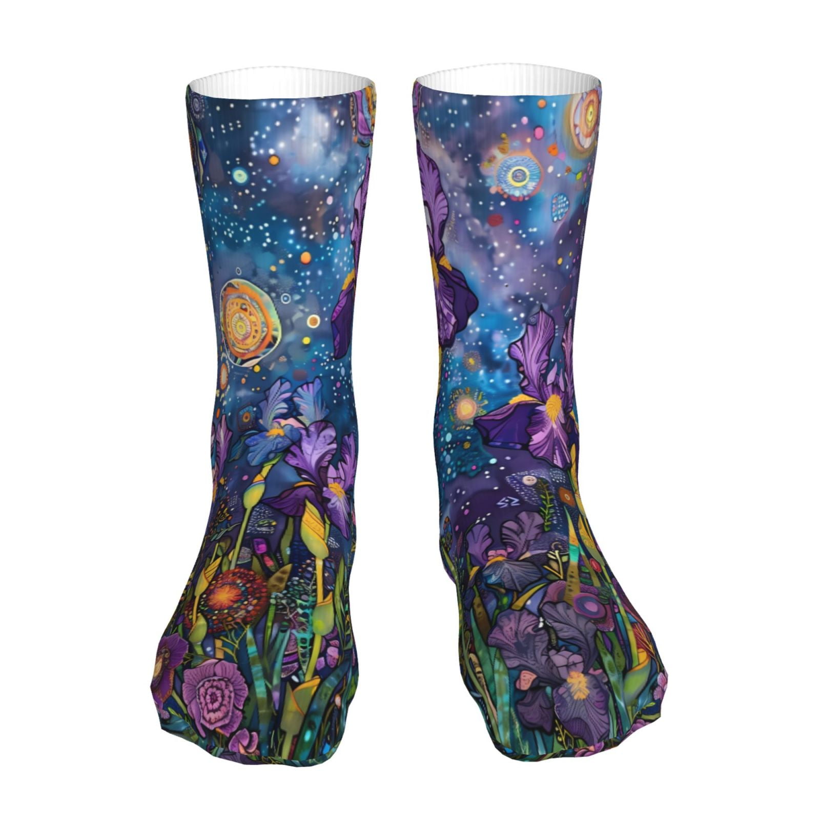 Cauagu Cosmic Purple Irises Pattern Fun Novelty Crew Socks,Casual ...