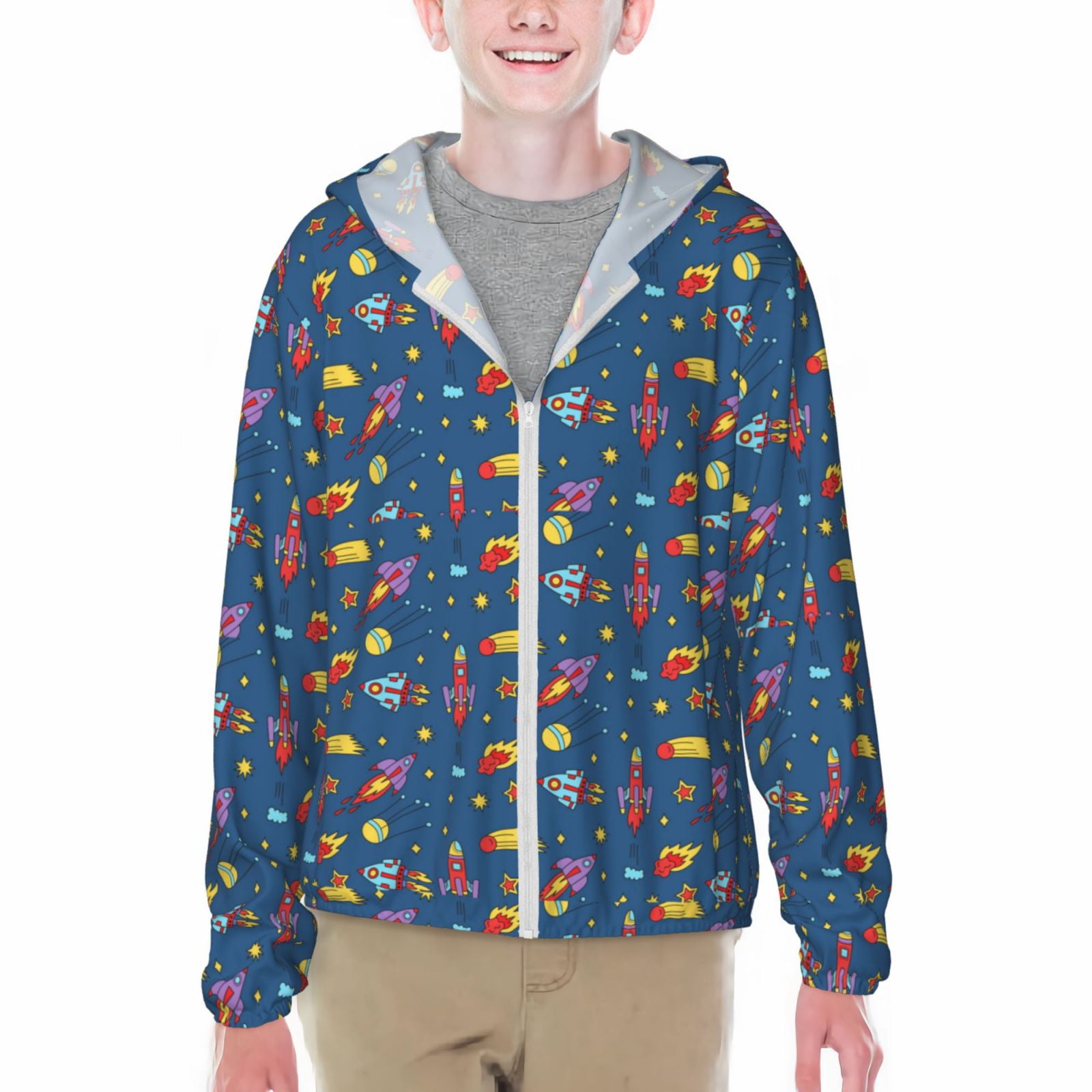 Cauagu Cosmos Rockets Print Sun Protection Jacket for Teen,Full-Zipper ...