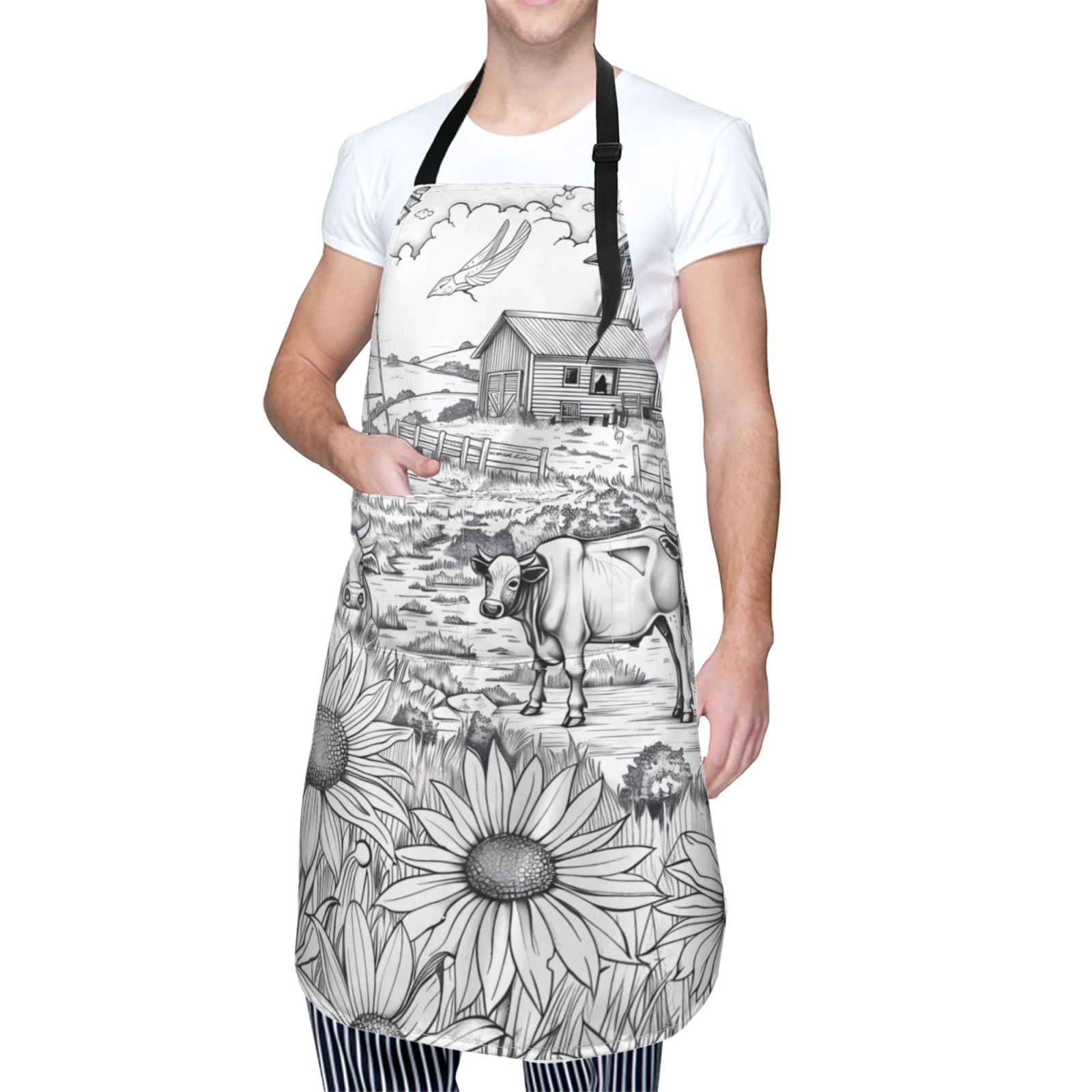 Cauagu Country Farm Scene Aprons with Pockets,Waterproof Apron for ...
