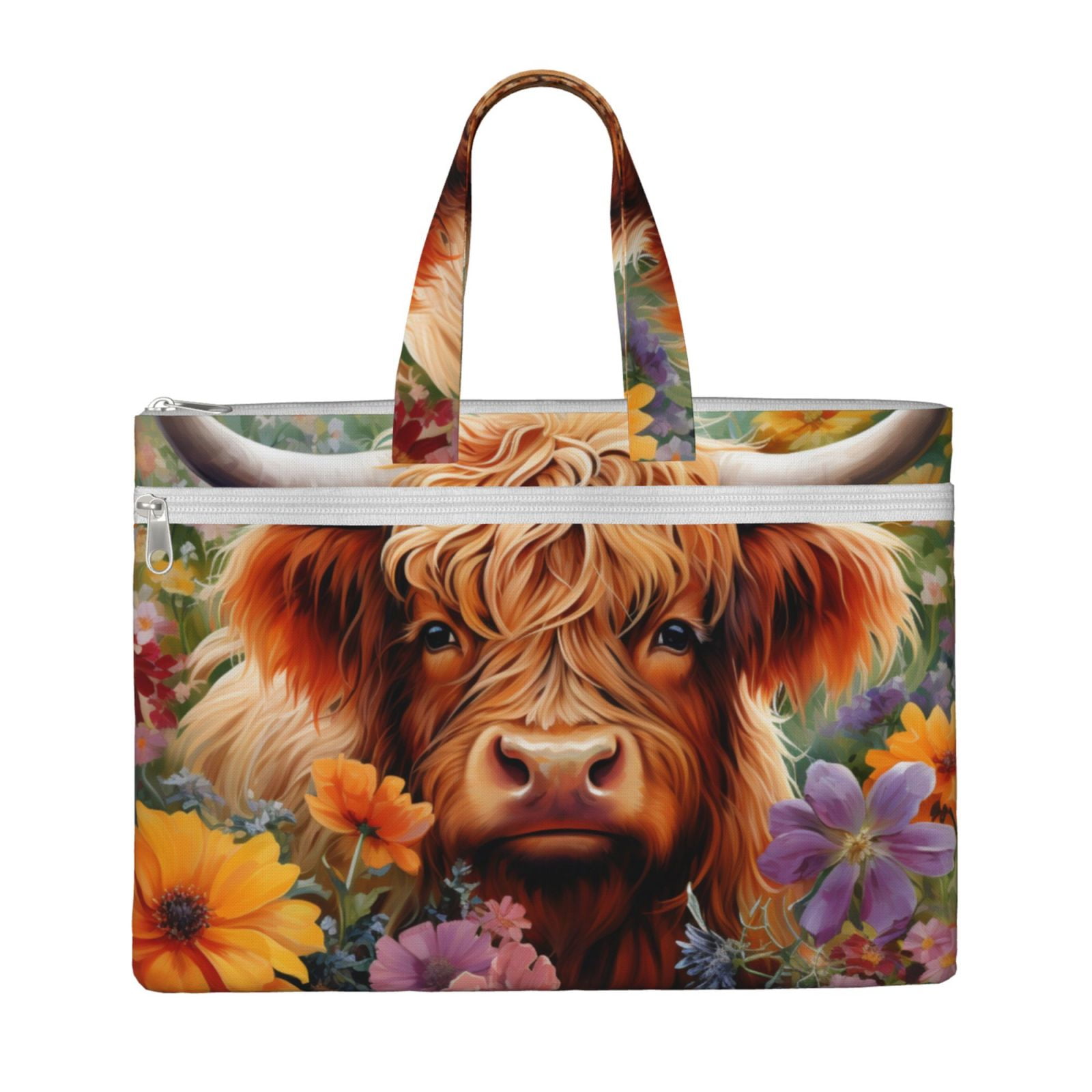 Cauagu Countryside Colorful Floral Cow Pattern Canvas Tote File Bag ...