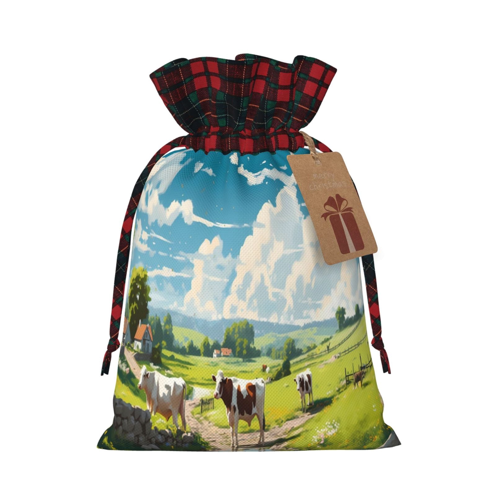 Cauagu Countryside Farm Cow Print Christmas Linen Gift Bag,Christmas ...