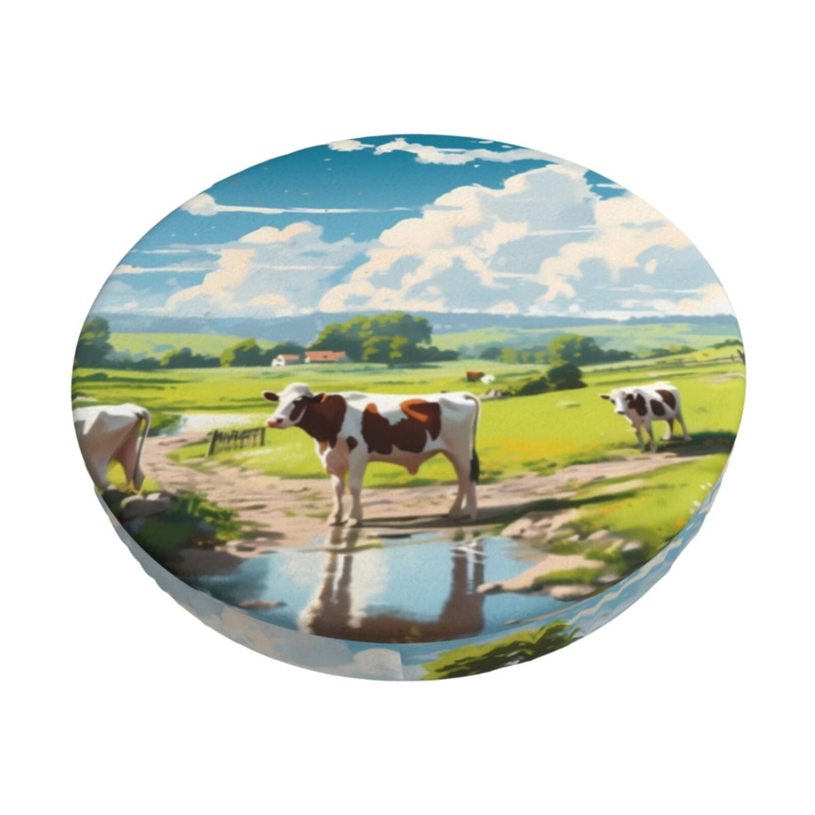 Cauagu Countryside Farm Cow Print Round Stool Covers,Seat Cushion for ...