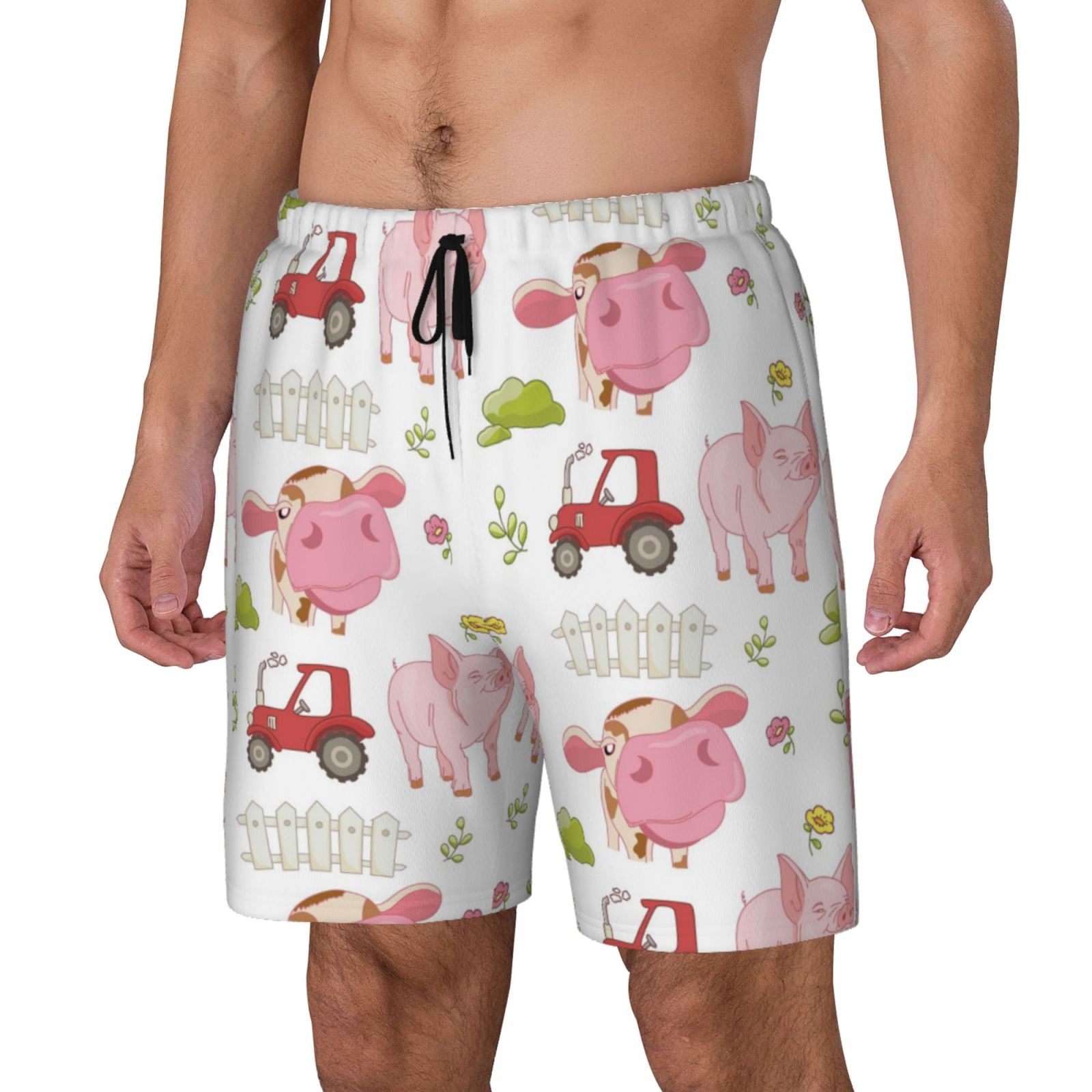 Cauagu Cow And Pig Print Mens Swim Trunks Quick Dry Board Shorts Swim ...