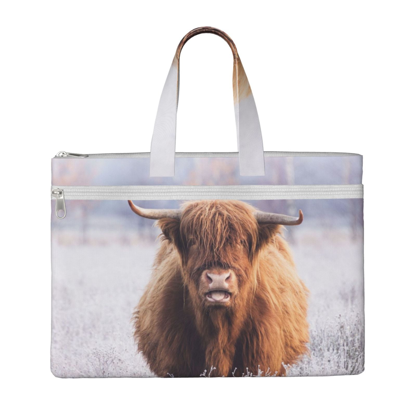 Cauagu Cow Pattern Canvas Tote File Bag, Zipper Tote Bag Business ...