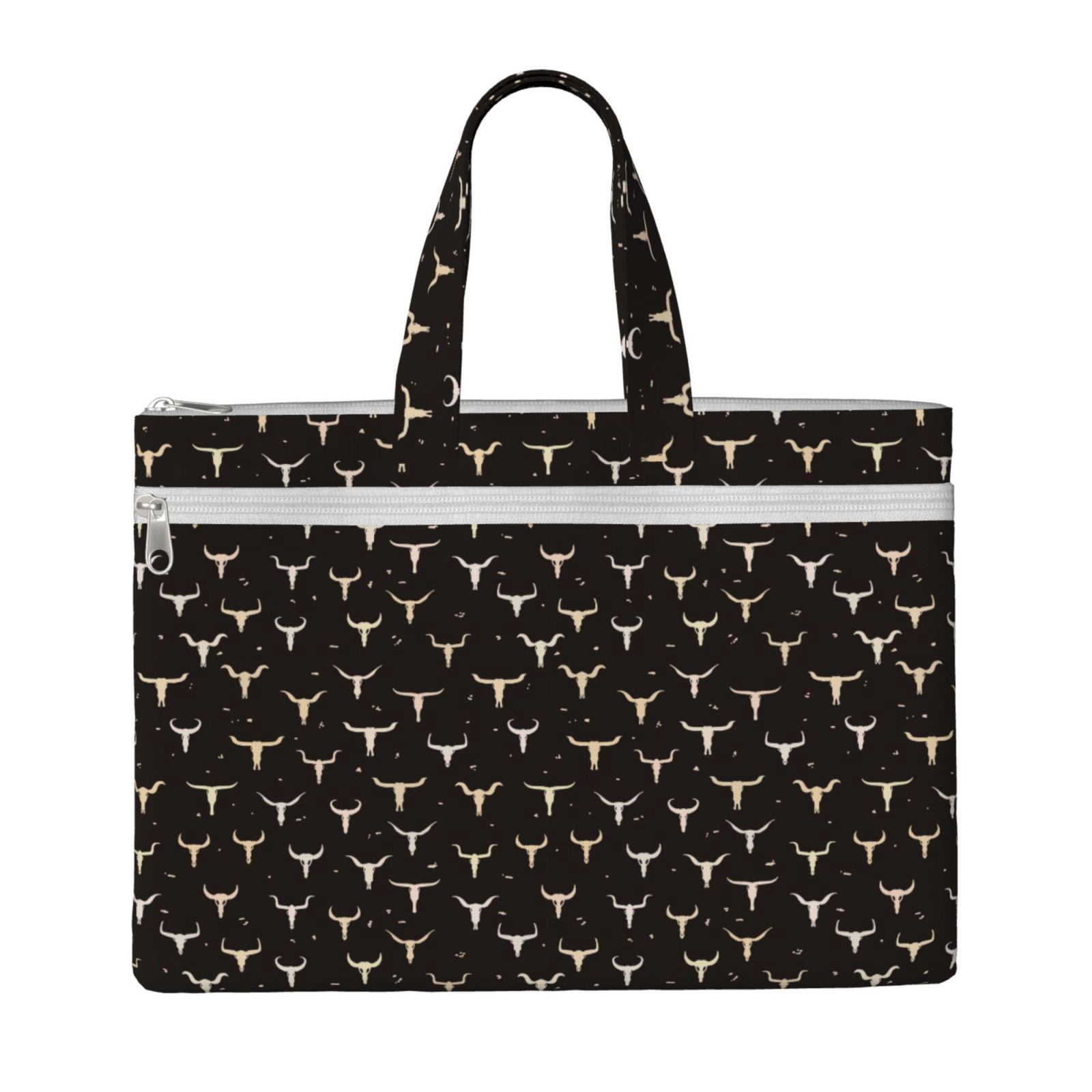 Cauagu Cow Skulls Pattern Canvas Tote File Bag, Zipper Tote Bag ...