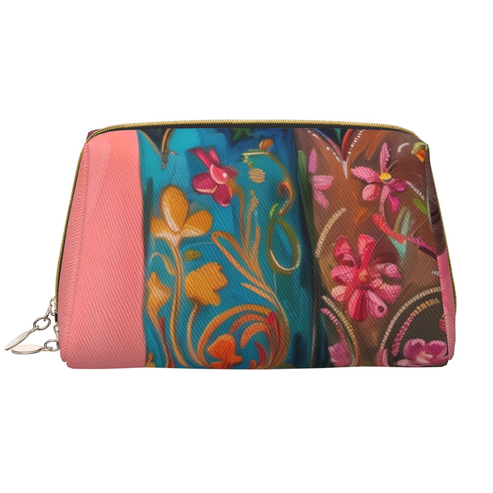 Cauagu Cowboy Boots With Flowers Print Large Cosmetic Bag,Portable ...