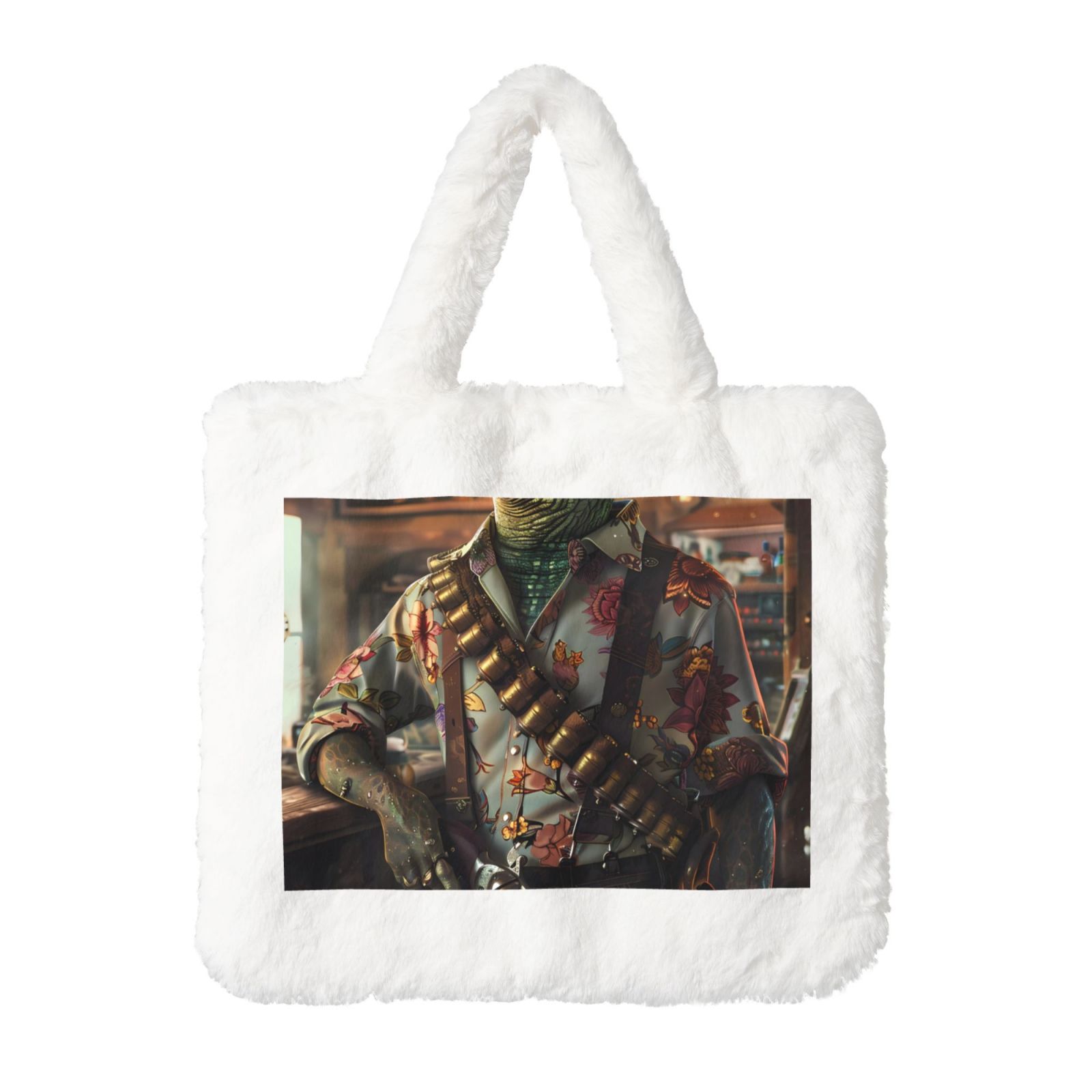 Cauagu Cowboy Iguana Floral Shirt Pattern Women's Plush Tote Bag,Soft ...