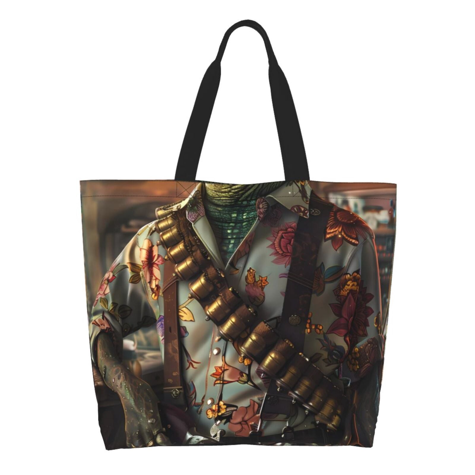 Cauagu Cowboy Iguana Floral Shirt Print Women Large Capacity Tote Bag ...