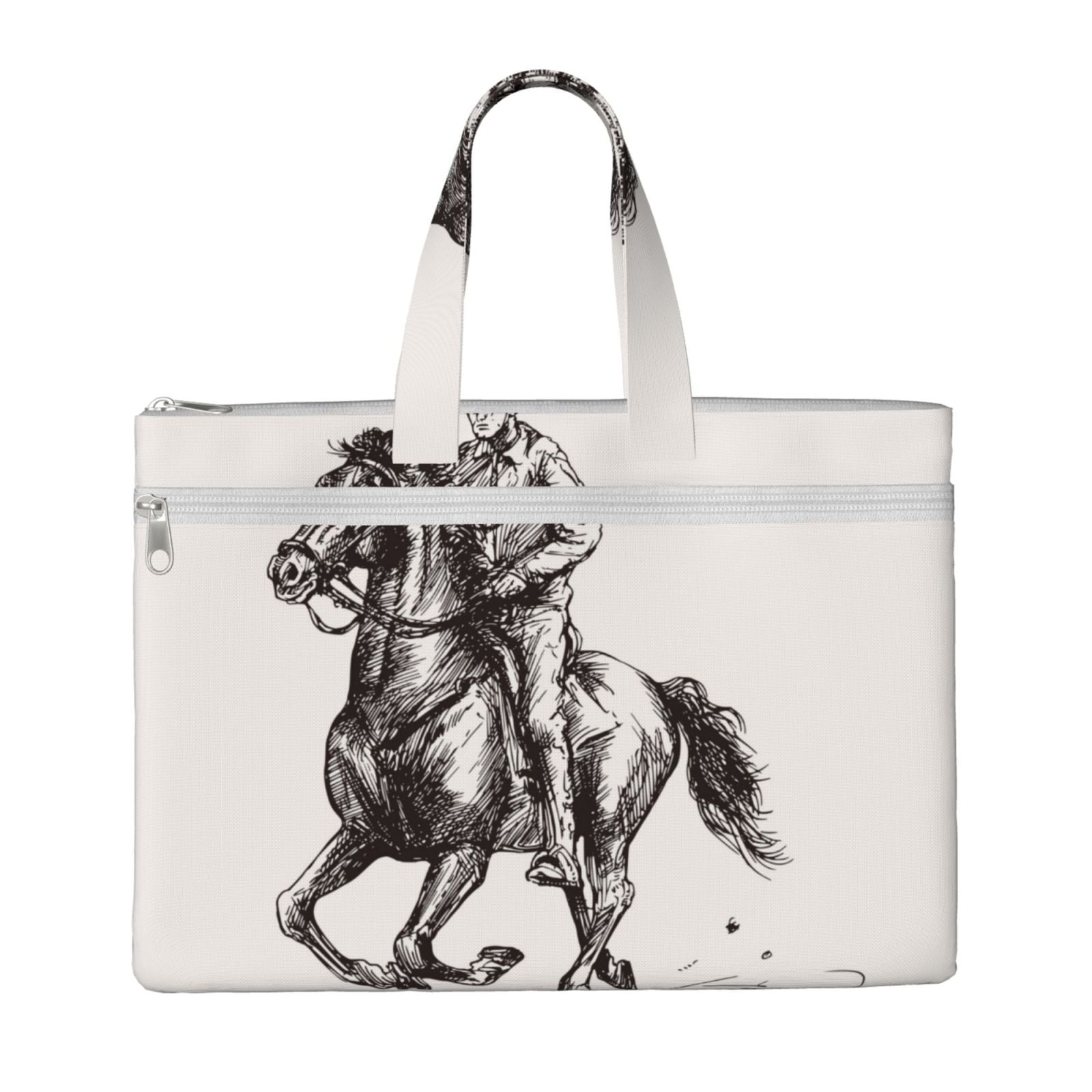 Cauagu Cowboy Ride A Horse Pattern Canvas Tote File Bag, Zipper Tote Bag Business Briefcase ...