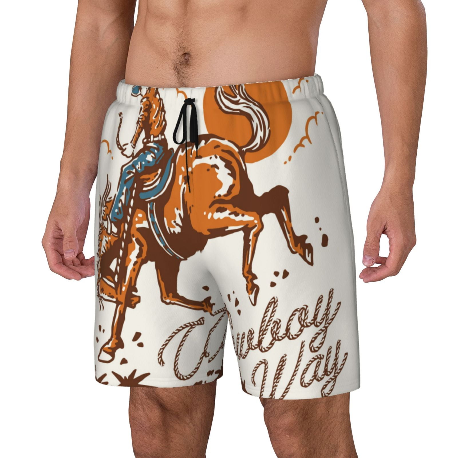 Cauagu Cowboy Riding Horse Print Mens Swim Trunks Quick Dry Board ...