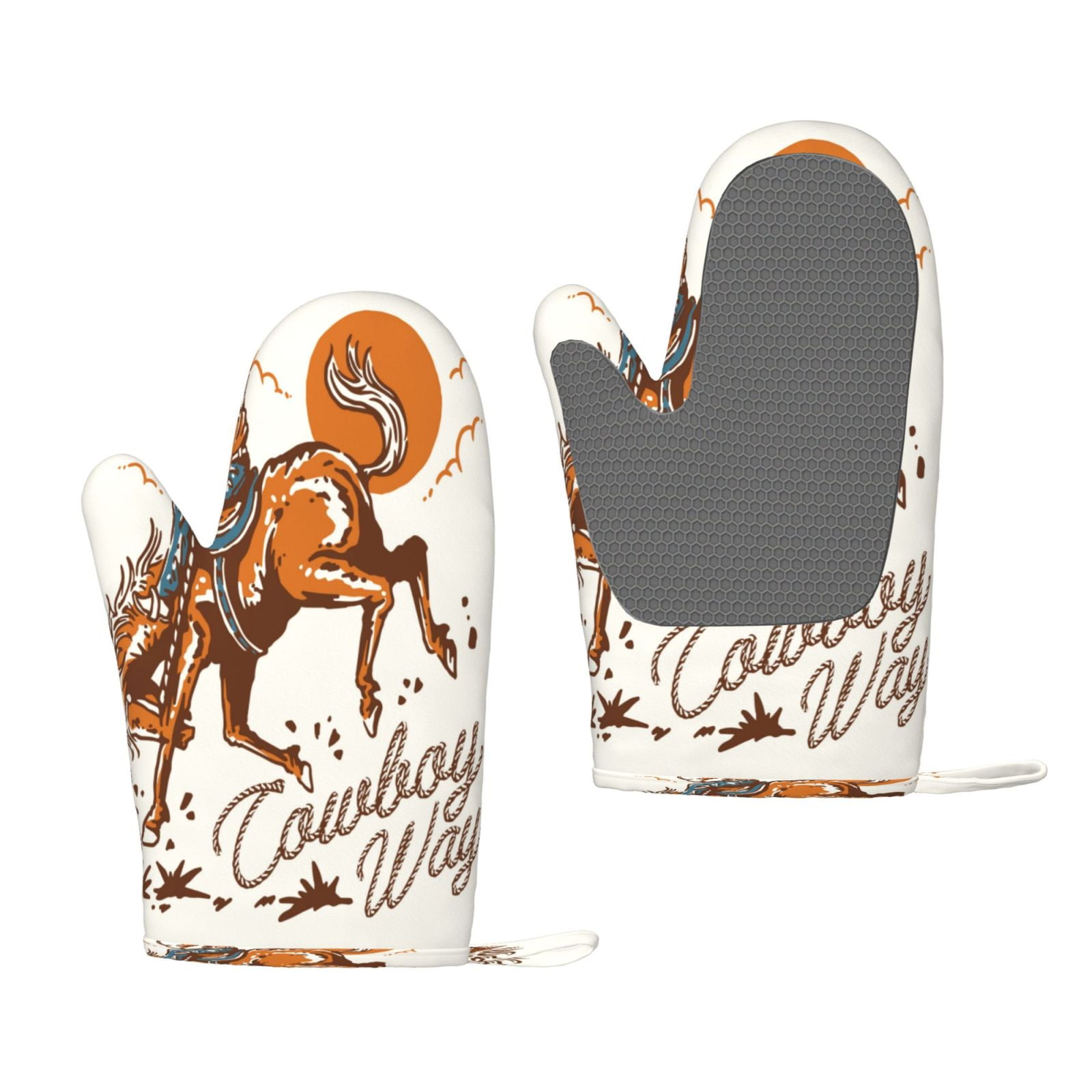 Cauagu Cowboy Riding Horse Print Oven Mitts 2 Piece Set,BBQ Gloves ...