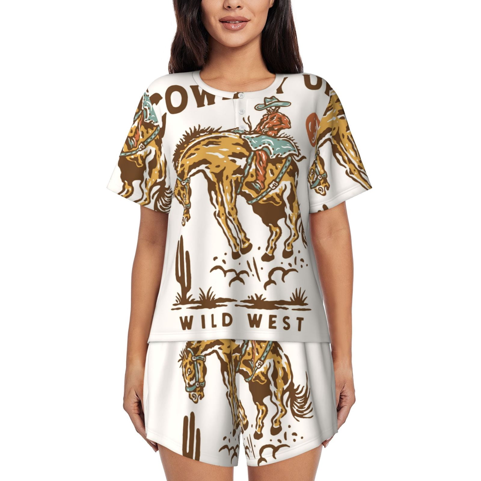Cauagu Cowboy Up Vintage Wild West for Women's Round Neck Pajama Set ...