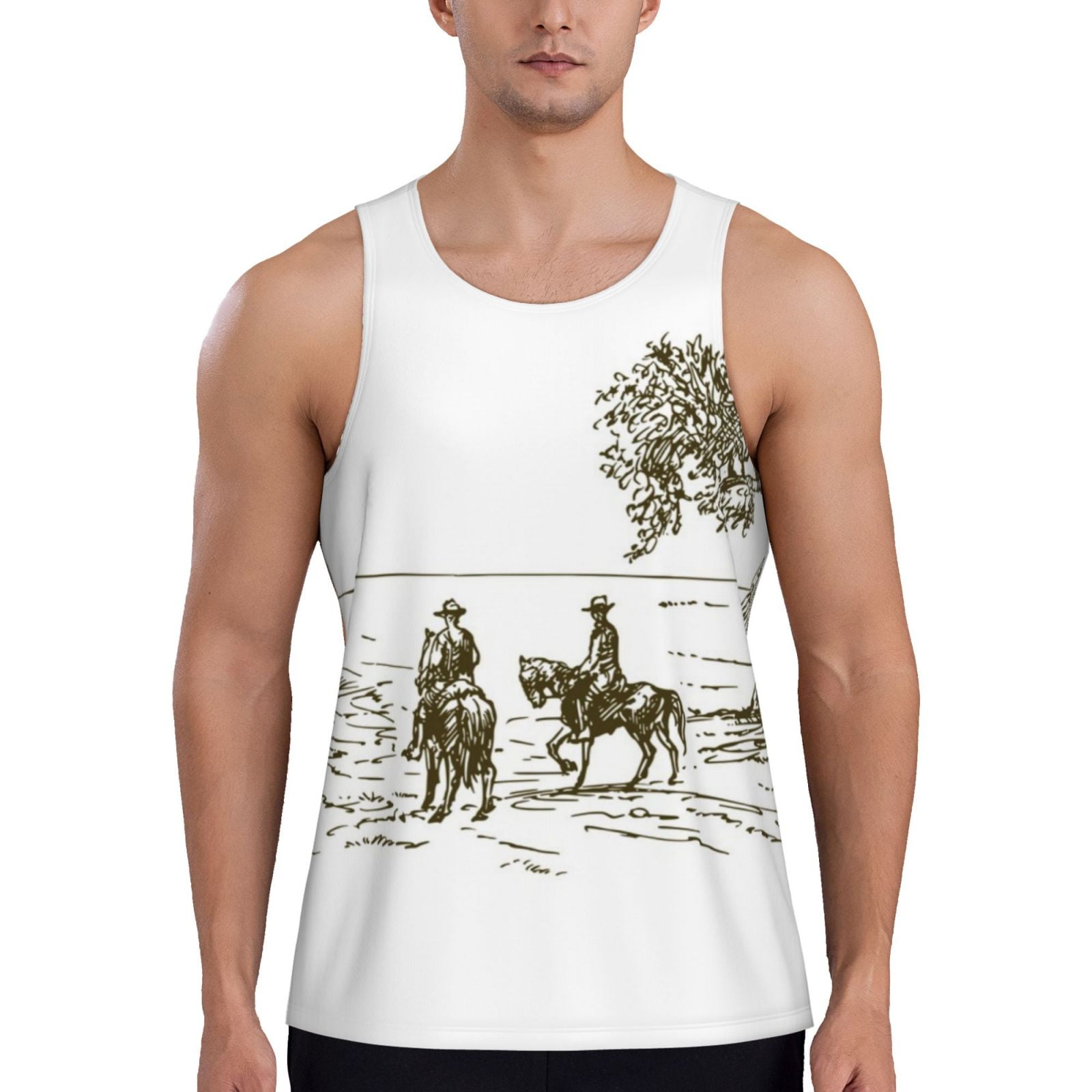Cauagu Cowboys Riding A Horse Near A Tree Print Men's Sleeveless Muscle ...