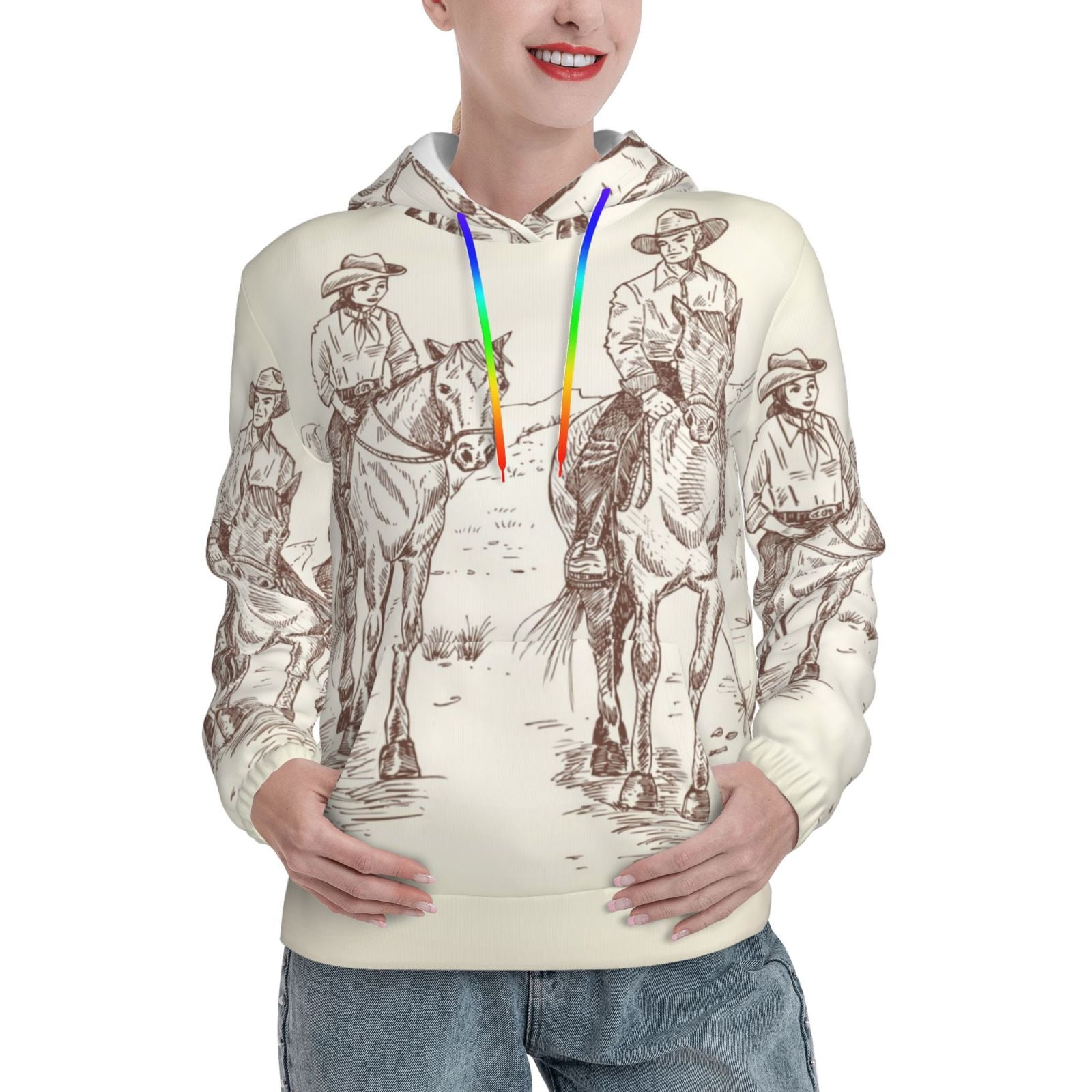 Cauagu Cowboys Riding Horses In Desert for Women's Hooded Sweatshirts ...