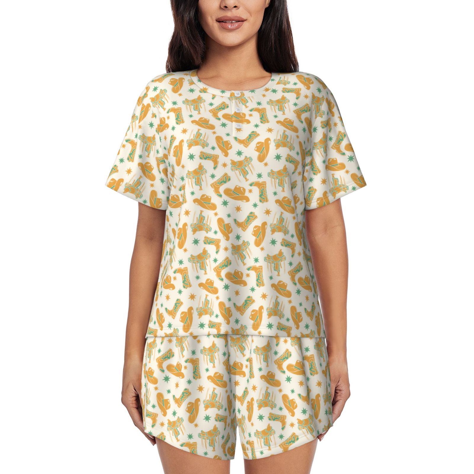 Cauagu Cowgirl Boots 3 for Women's Round Neck Pajama Set,Short-Sleeved ...