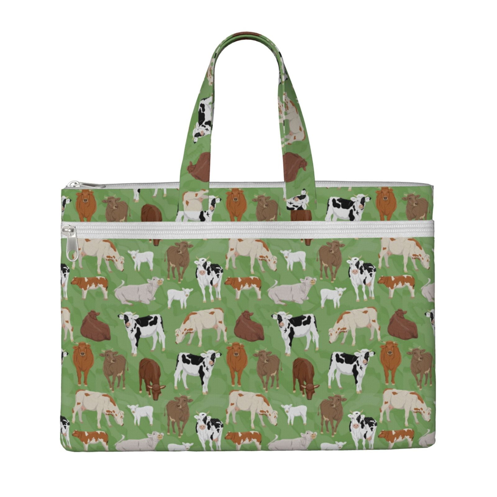 Cauagu Cows And Calves Pattern Canvas Tote File Bag, Zipper Tote Bag ...