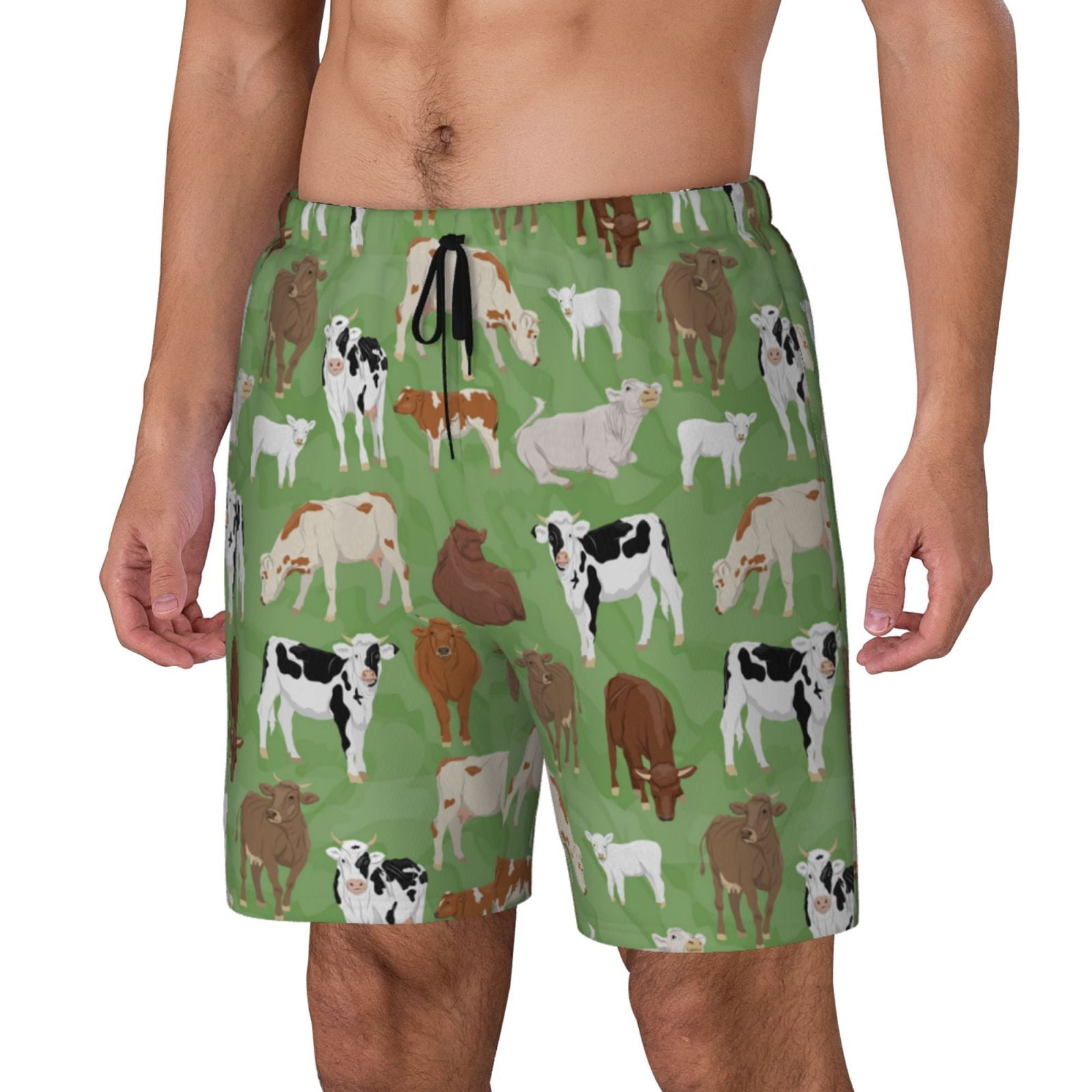 Cauagu Cows And Calves Print Mens Swim Trunks Quick Dry Board Shorts ...