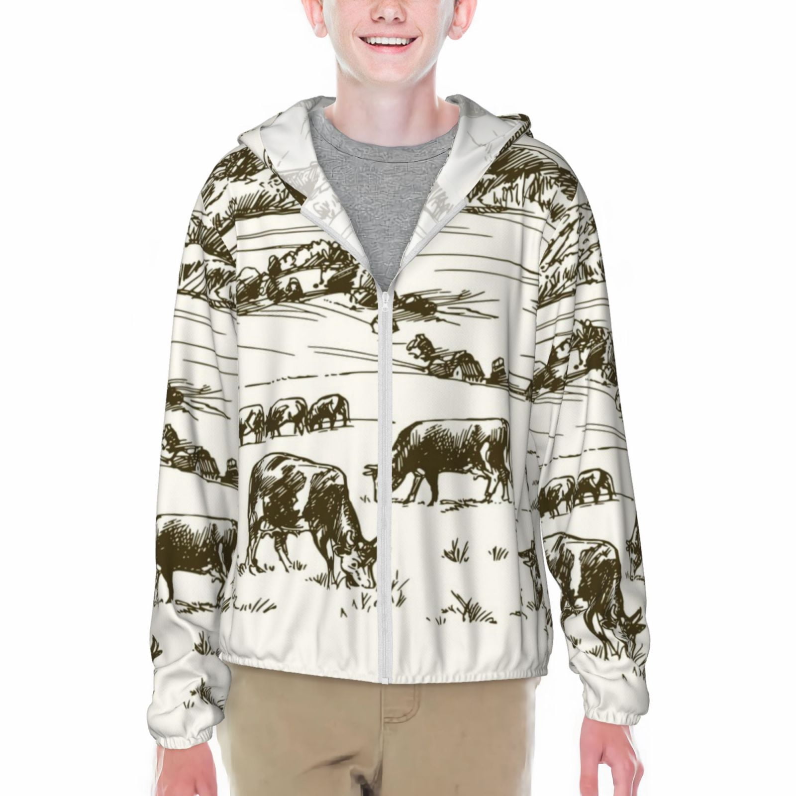 Cauagu Cows Grazing On The Meadow 1 Print Sun Protection Jacket for ...