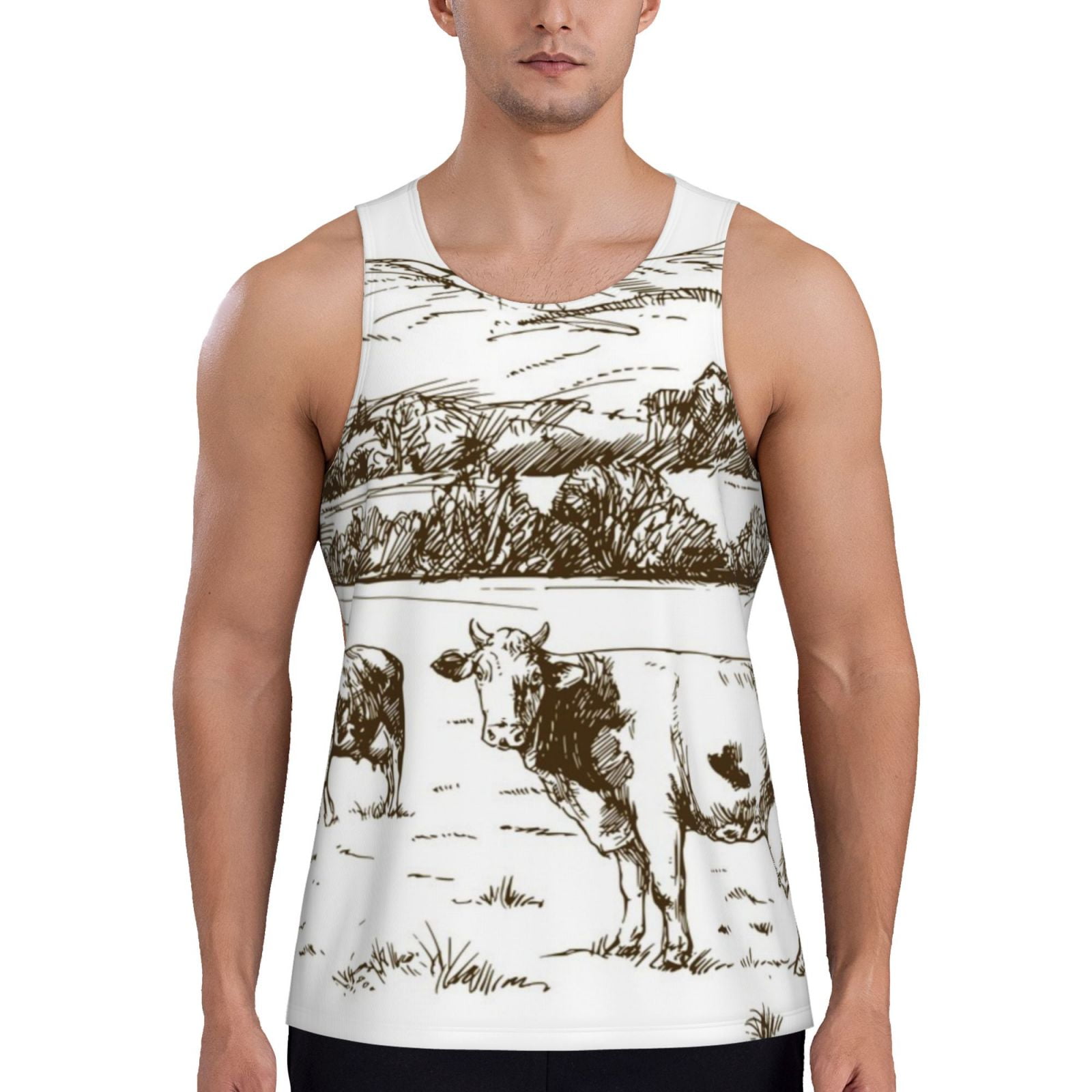 Cauagu Cows Grazing On The Meadow 2 Print Men's Sleeveless Muscle ...