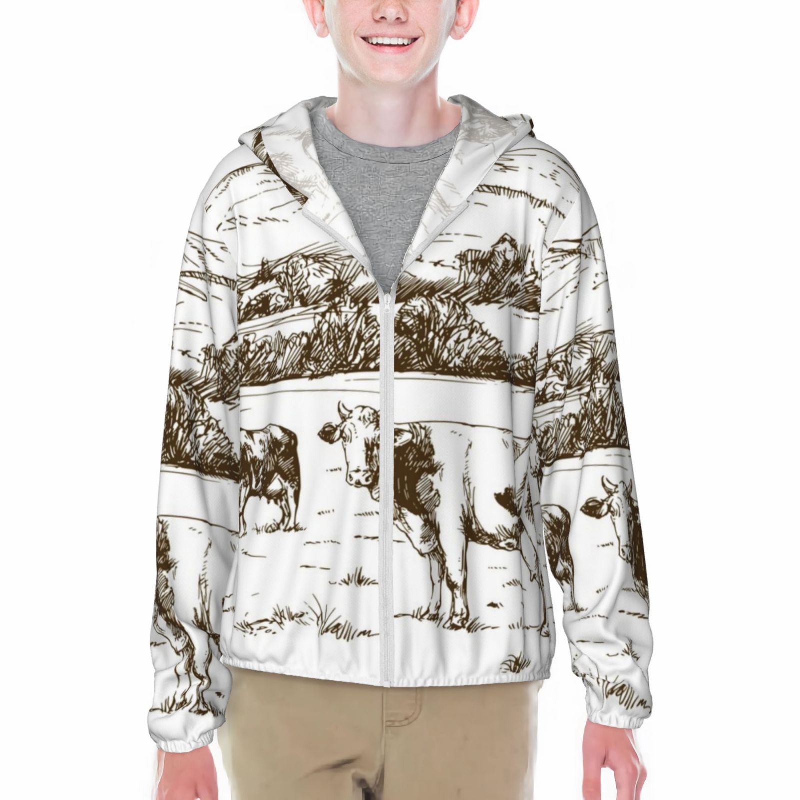 Cauagu Cows Grazing On The Meadow 2 Print Sun Protection Jacket for ...