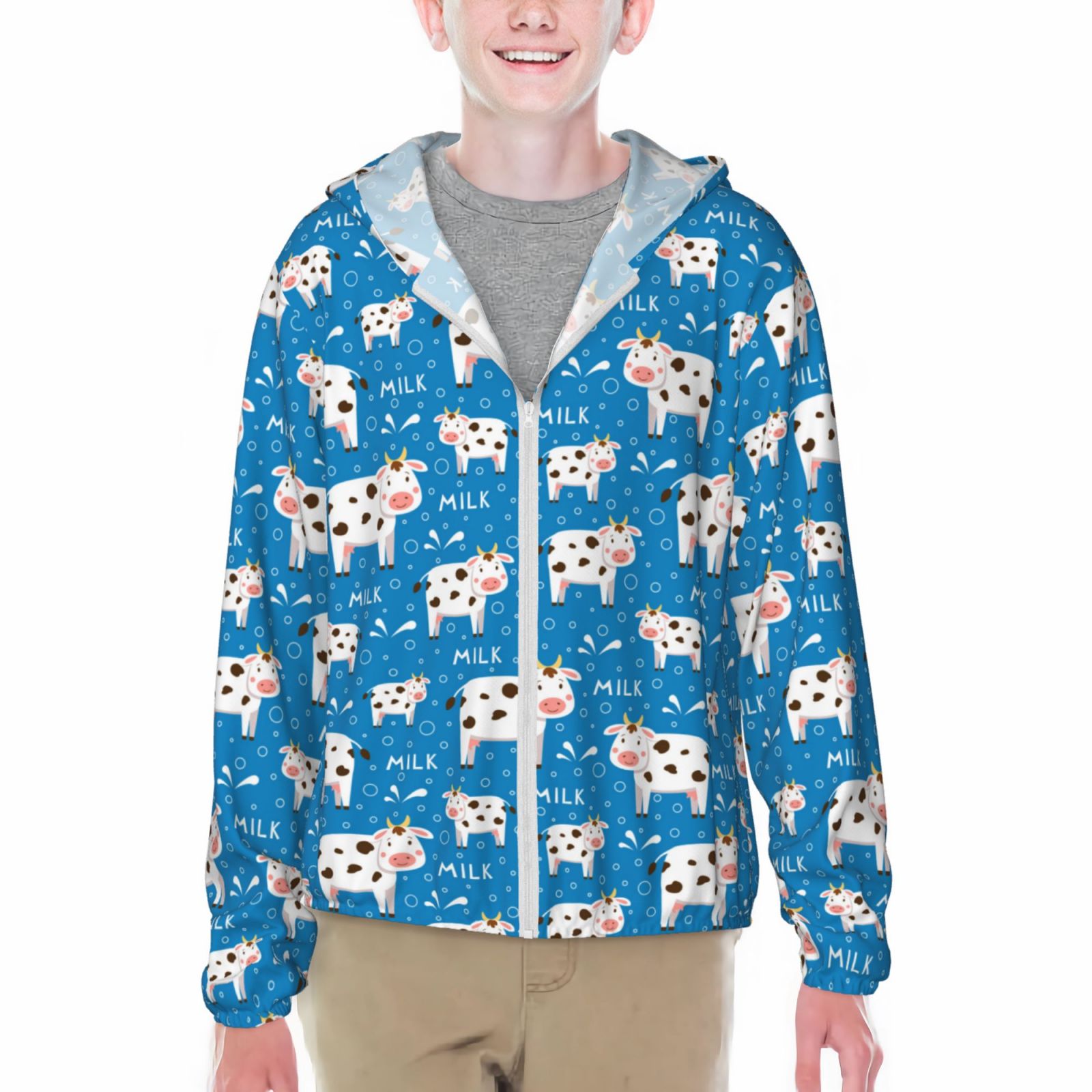 Cauagu Cows Milk Print Sun Protection Jacket for Teen,Full-Zipper Long ...