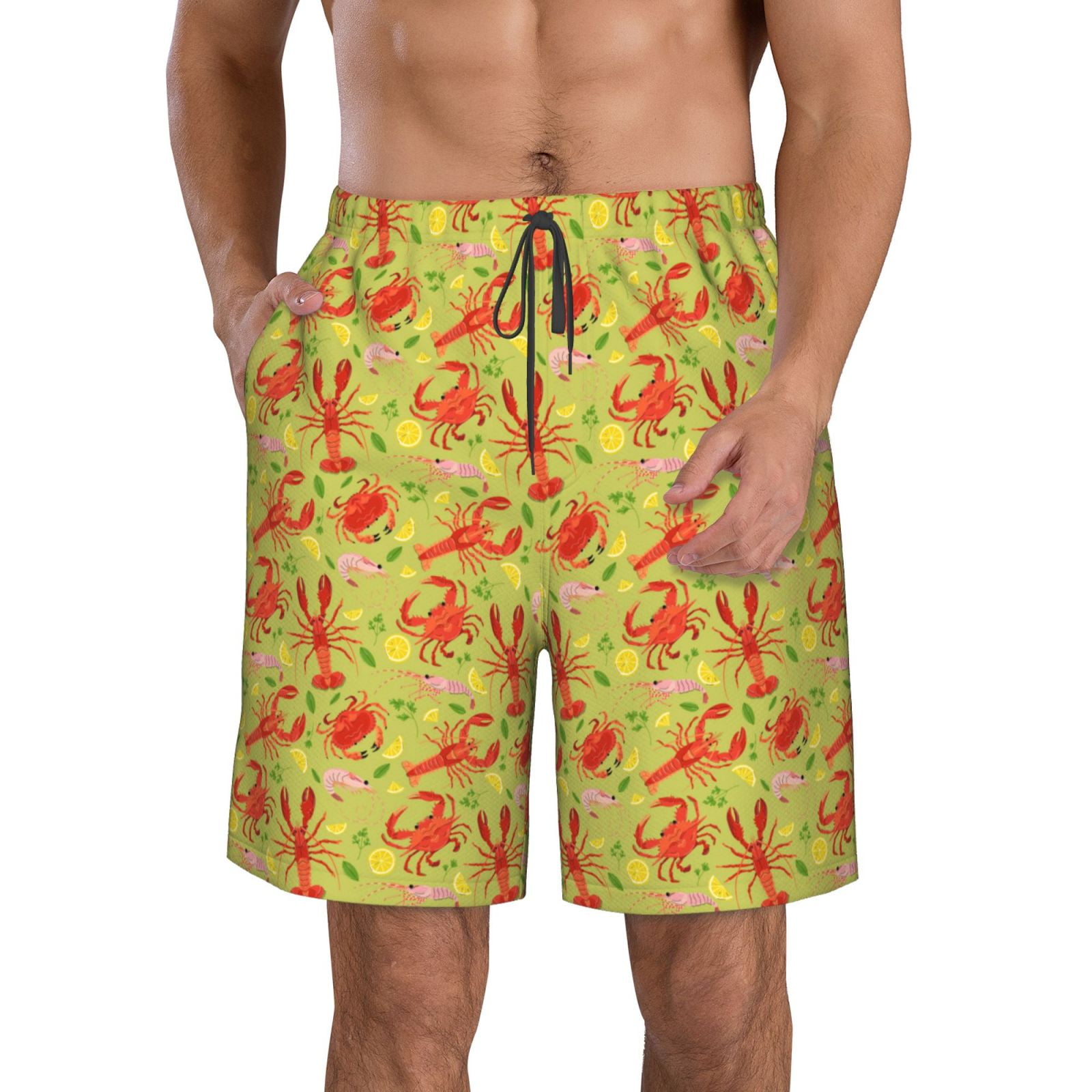 Cauagu Crab Lobster Print Men's Swim Trunks,Hawaiian Bathing Suit ...