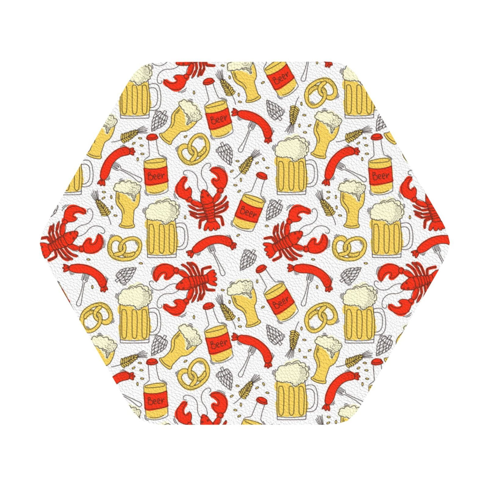 Cauagu Crabs And Beer for Round Coaster,Drink Coasters Set of 4 Leather ...