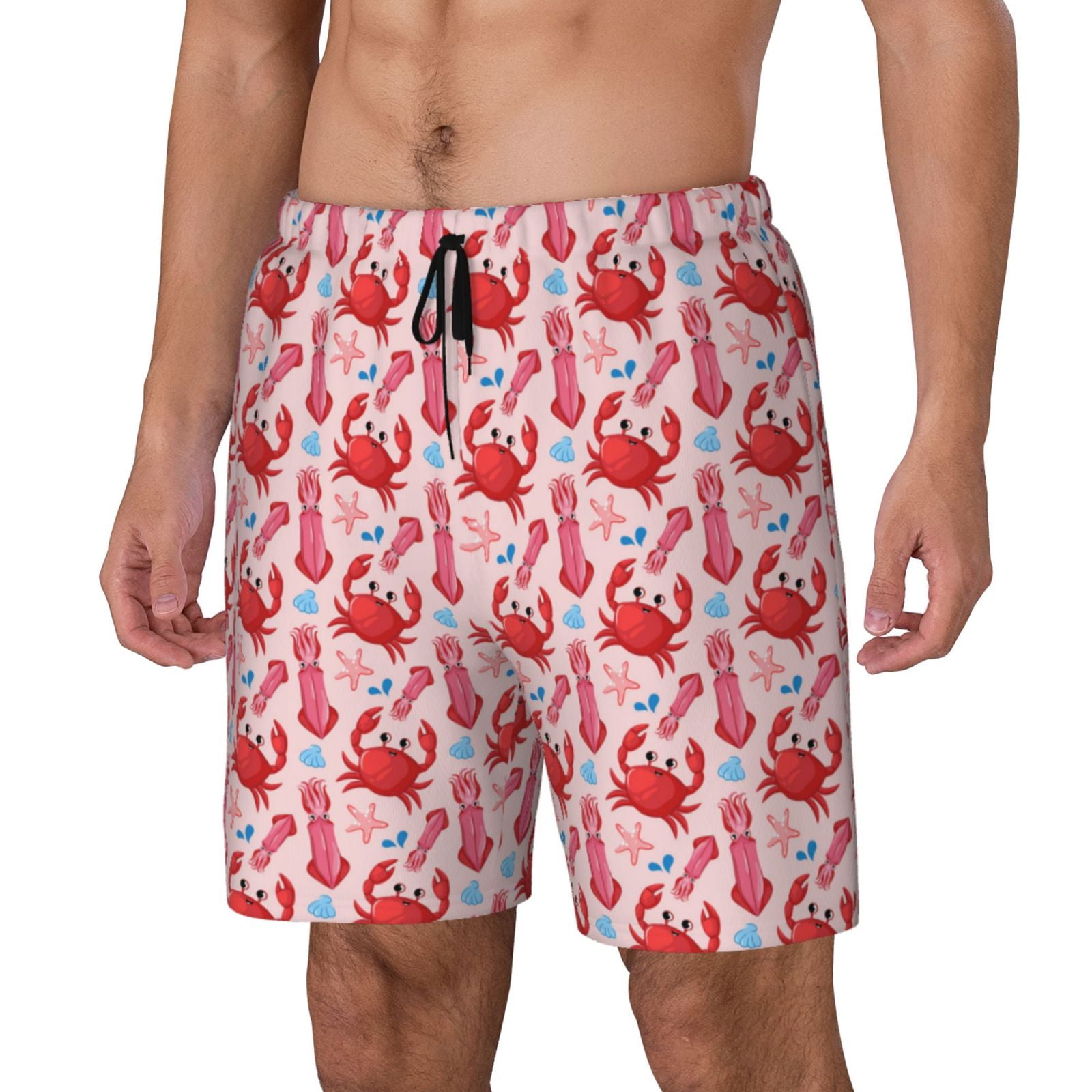 Cauagu Crabs Starfish Print Mens Swim Trunks Quick Dry Board Shorts ...