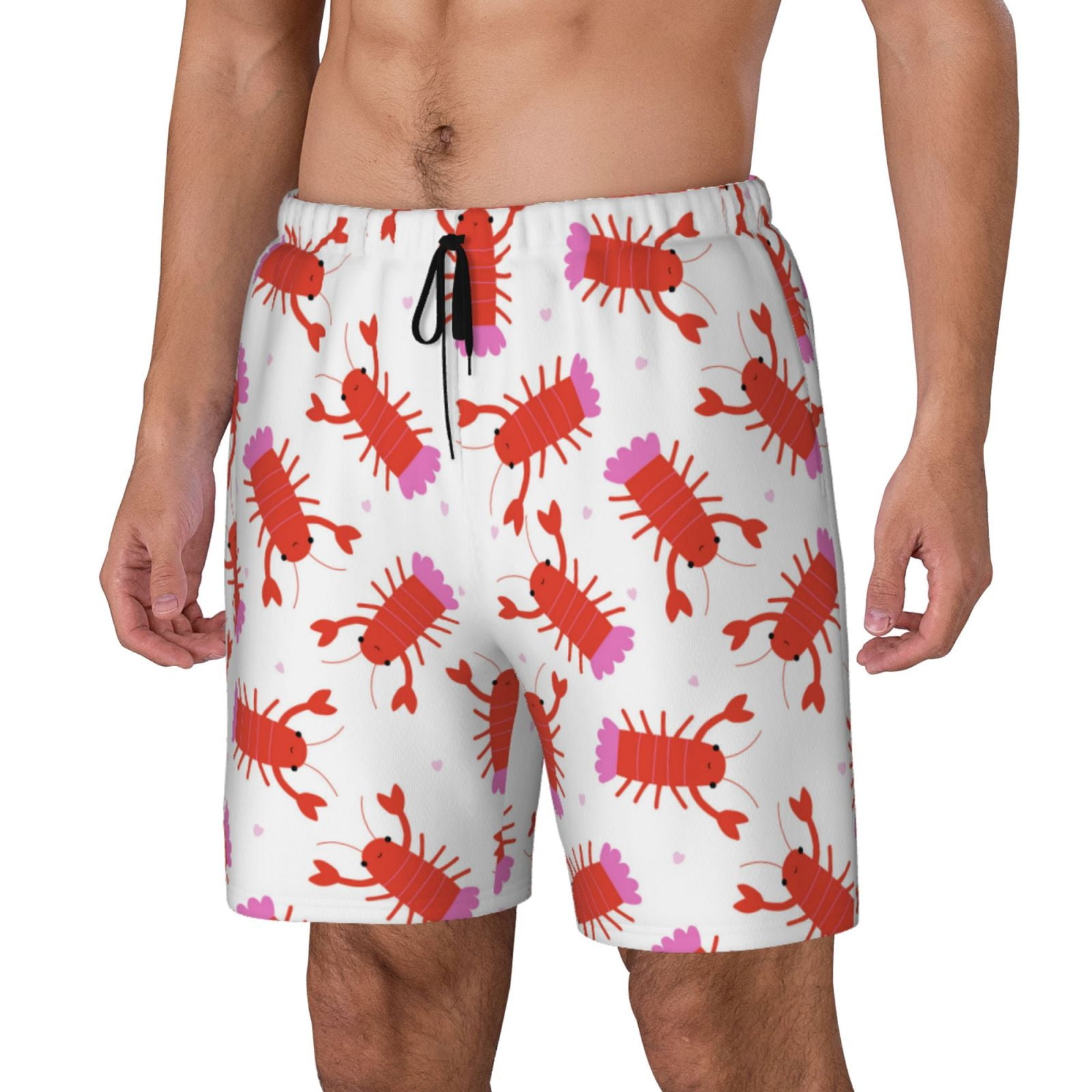 Cauagu Crayfish And Hearts Print Mens Swim Trunks Quick Dry Board ...