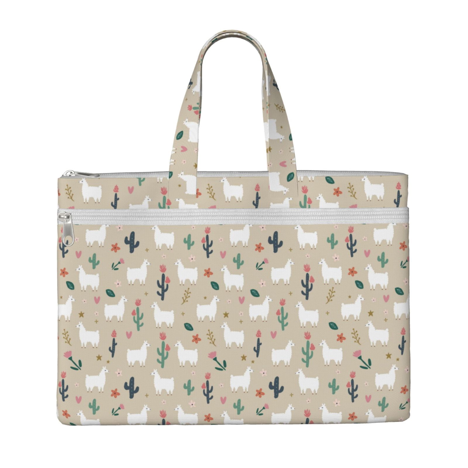 Cauagu Cute Alpaca Pattern Canvas Tote File Bag, Zipper Tote Bag ...