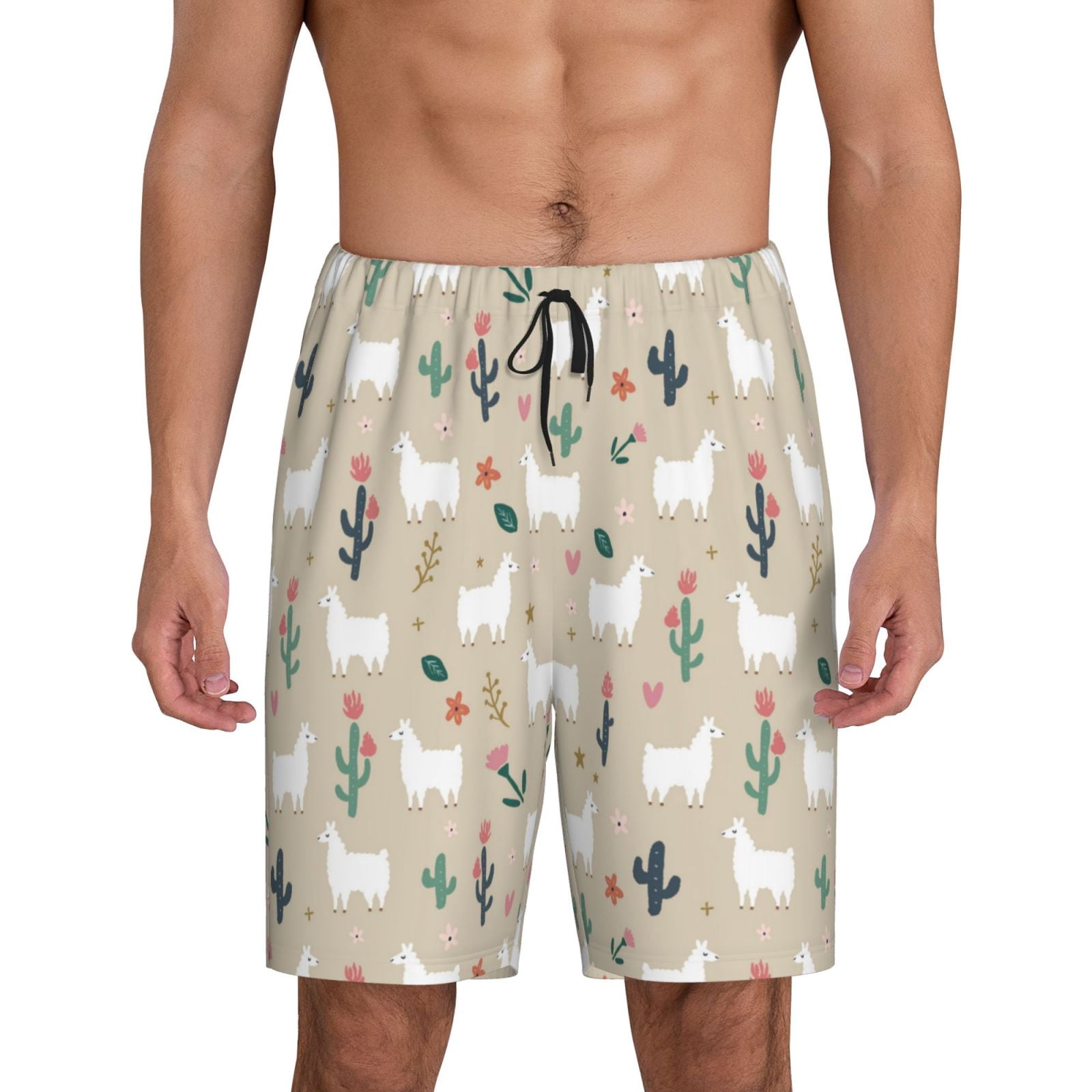 Cauagu Cute Alpaca Print Pajama Bottoms for Men Sleep Pajama Shorts ...