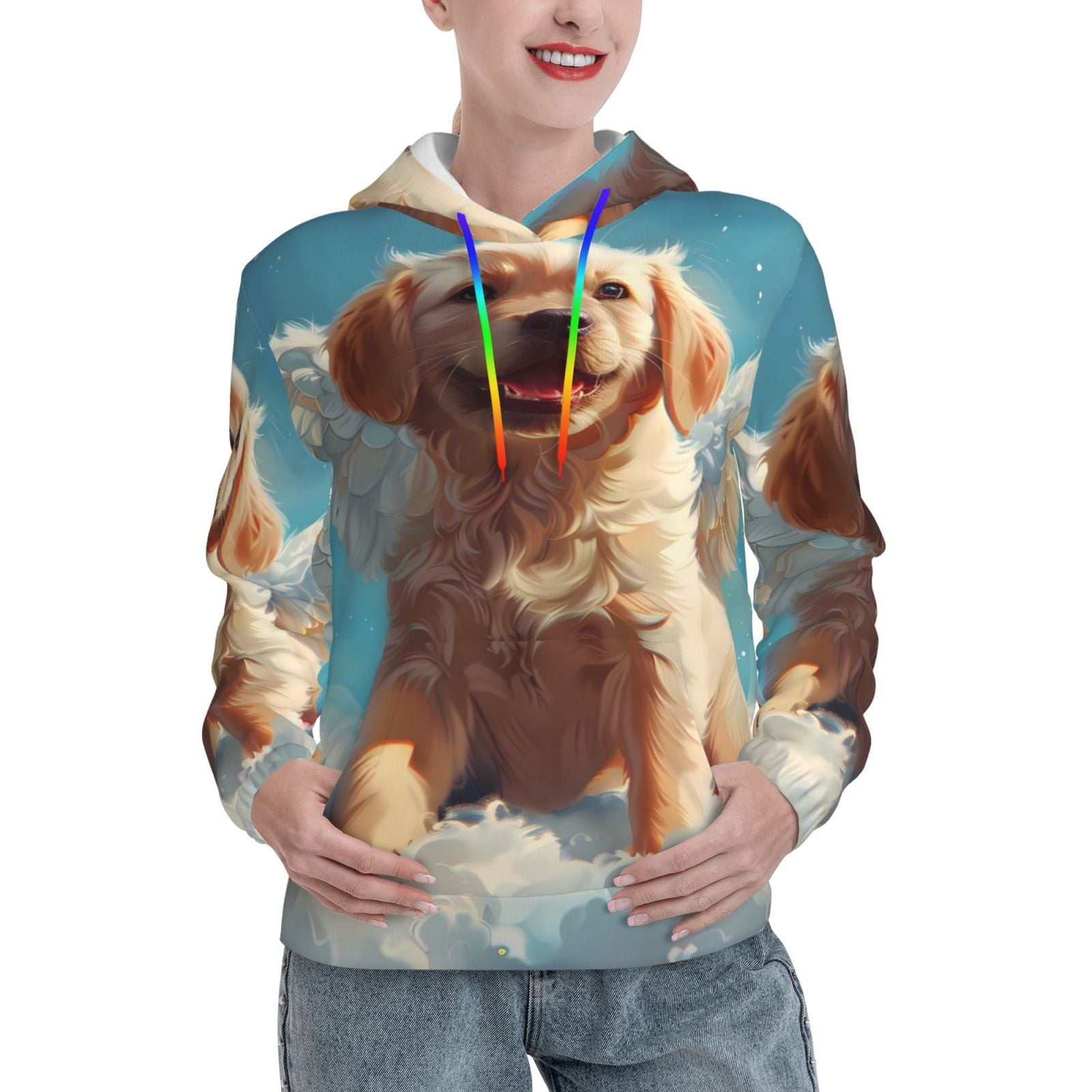 Cauagu Cute Angel Winged Dog for Women's Hooded Sweatshirts Pullover Hoodie for Women Fall ...