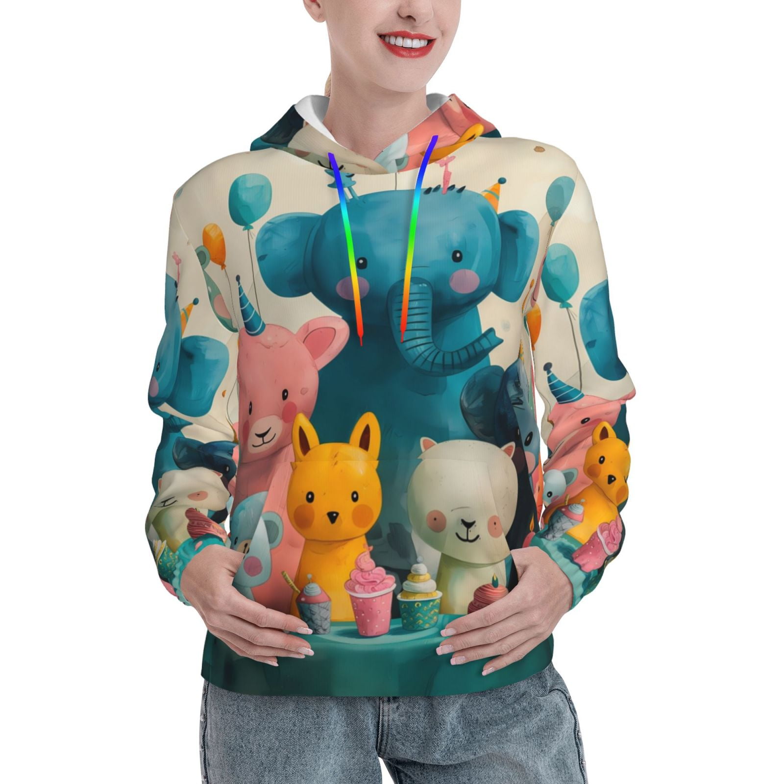 Cauagu Cute Animal Party for Women's Hooded Sweatshirts Pullover Hoodie for Women Fall Workout ...