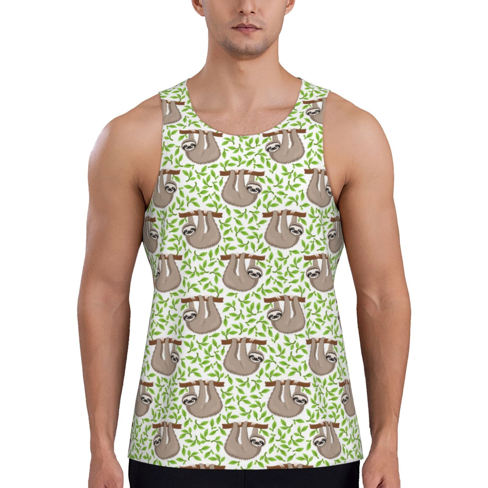 Cauagu Cute Animal Sloth On A Branch Print Men's Sleeveless Muscle ...