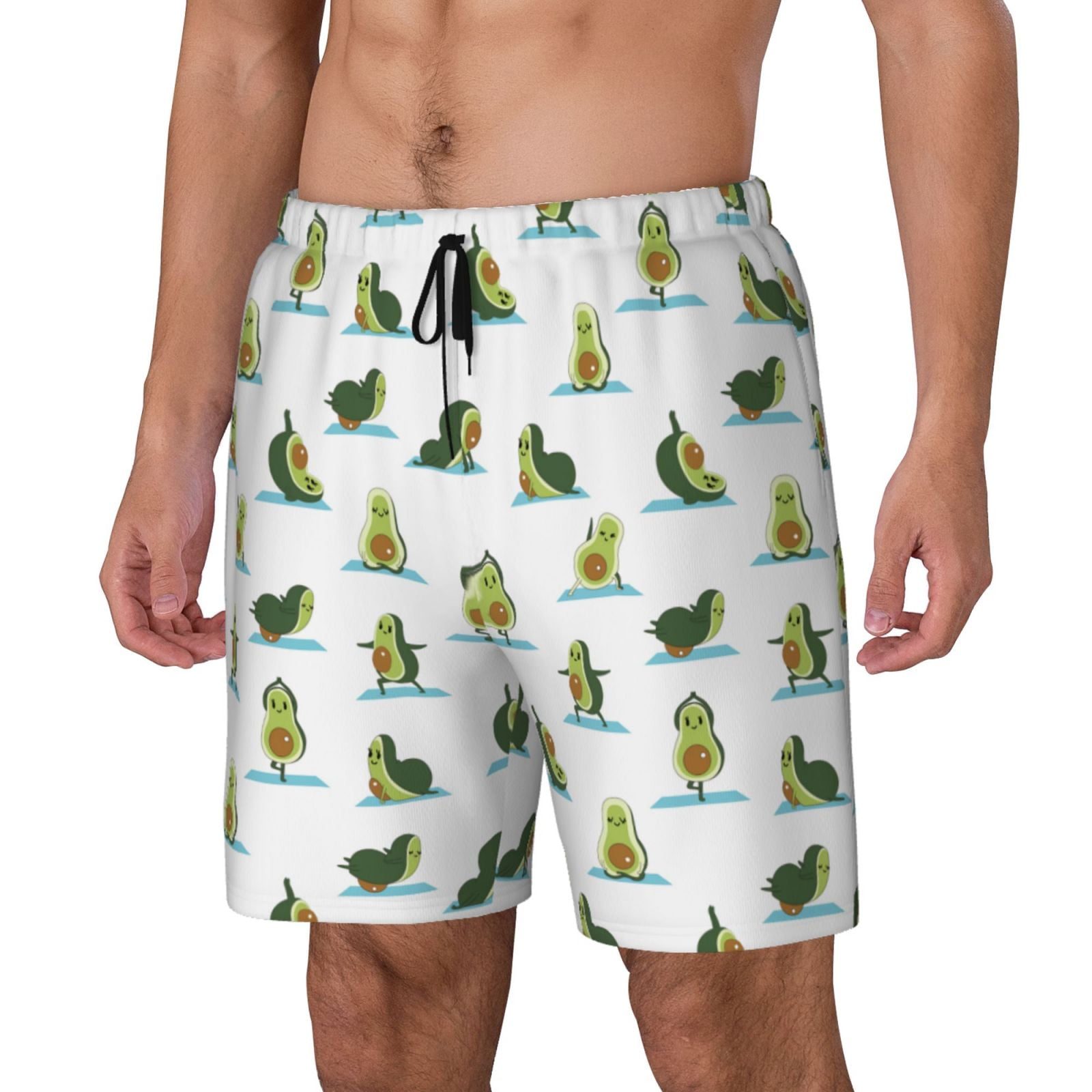 Cauagu Cute Avocado Yoga Print Mens Swim Trunks Quick Dry Board Shorts ...