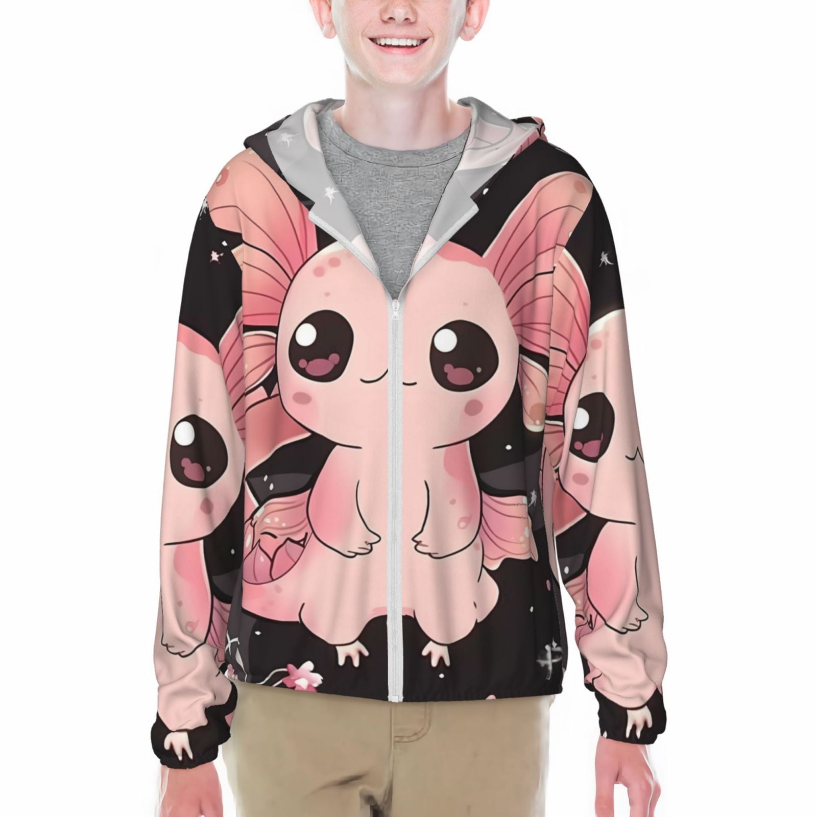 Cauagu Cute Axolotl Sakura Blossoms B Print Sun Protection Jacket for ...